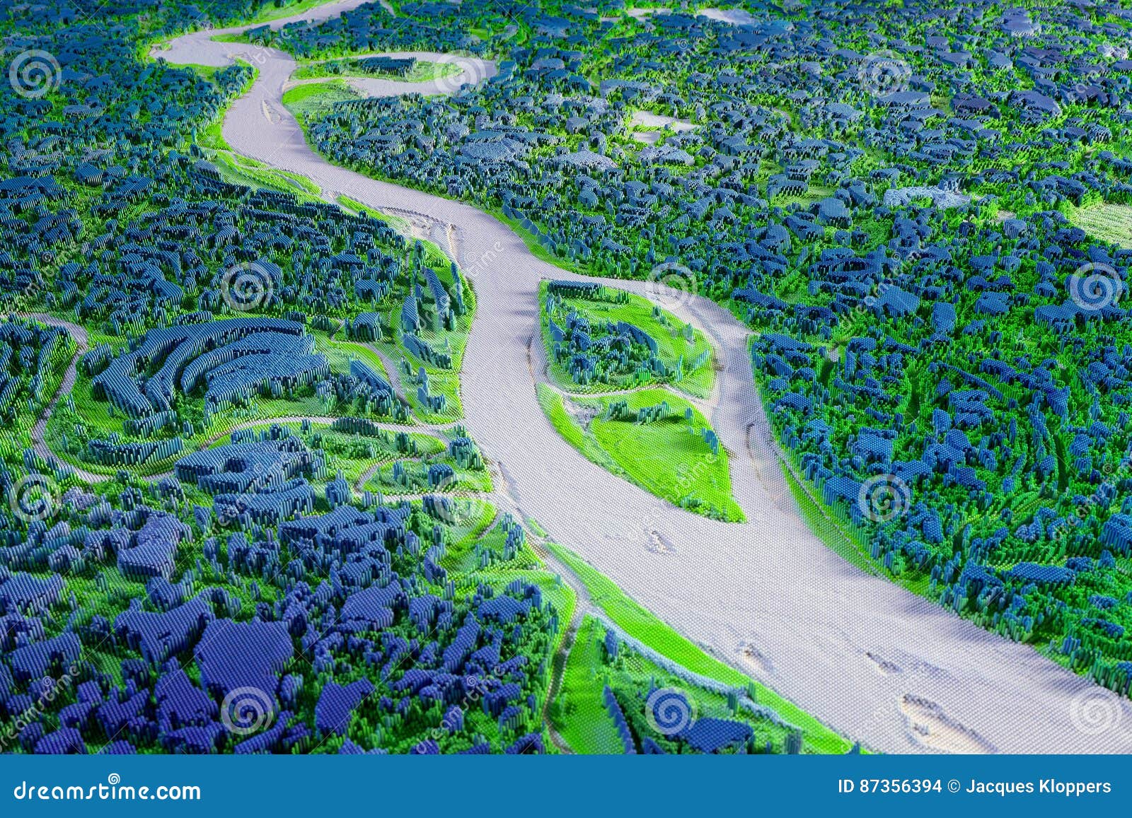Abstract 3d Rendering of Landscape with River Stock Illustration ...
