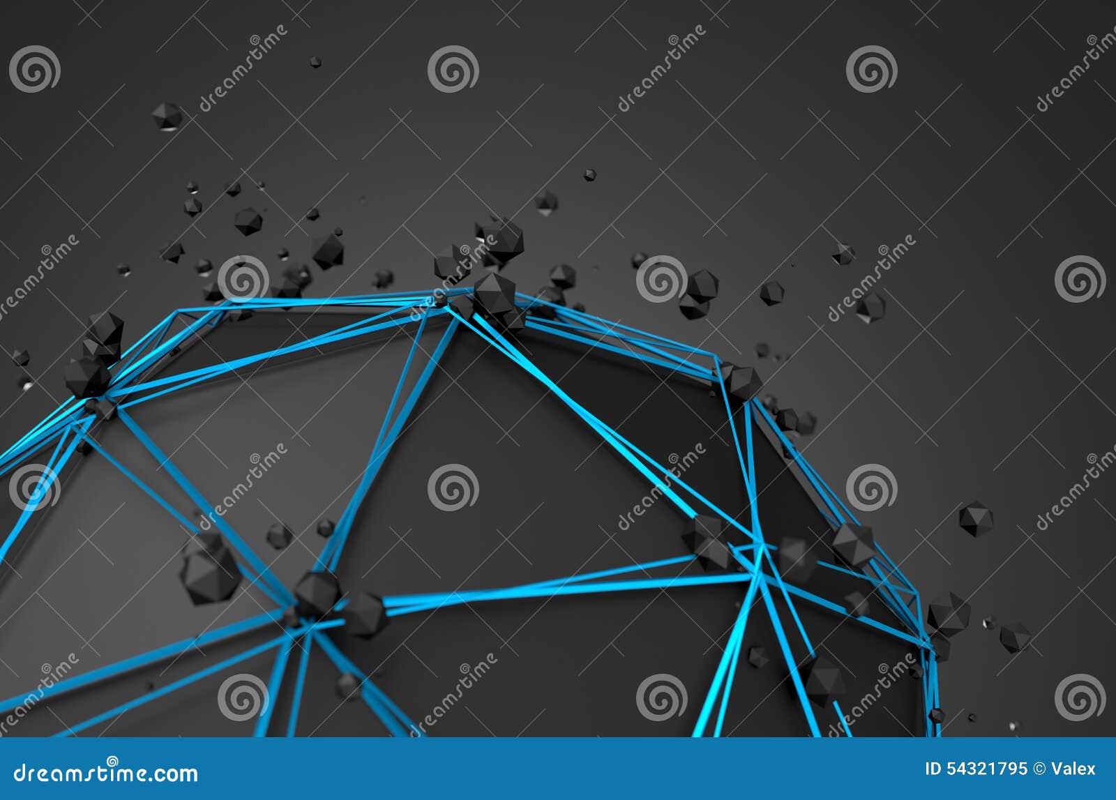 Abstract 3d Rendering of Low Poly Black Sphere Stock Illustration ...