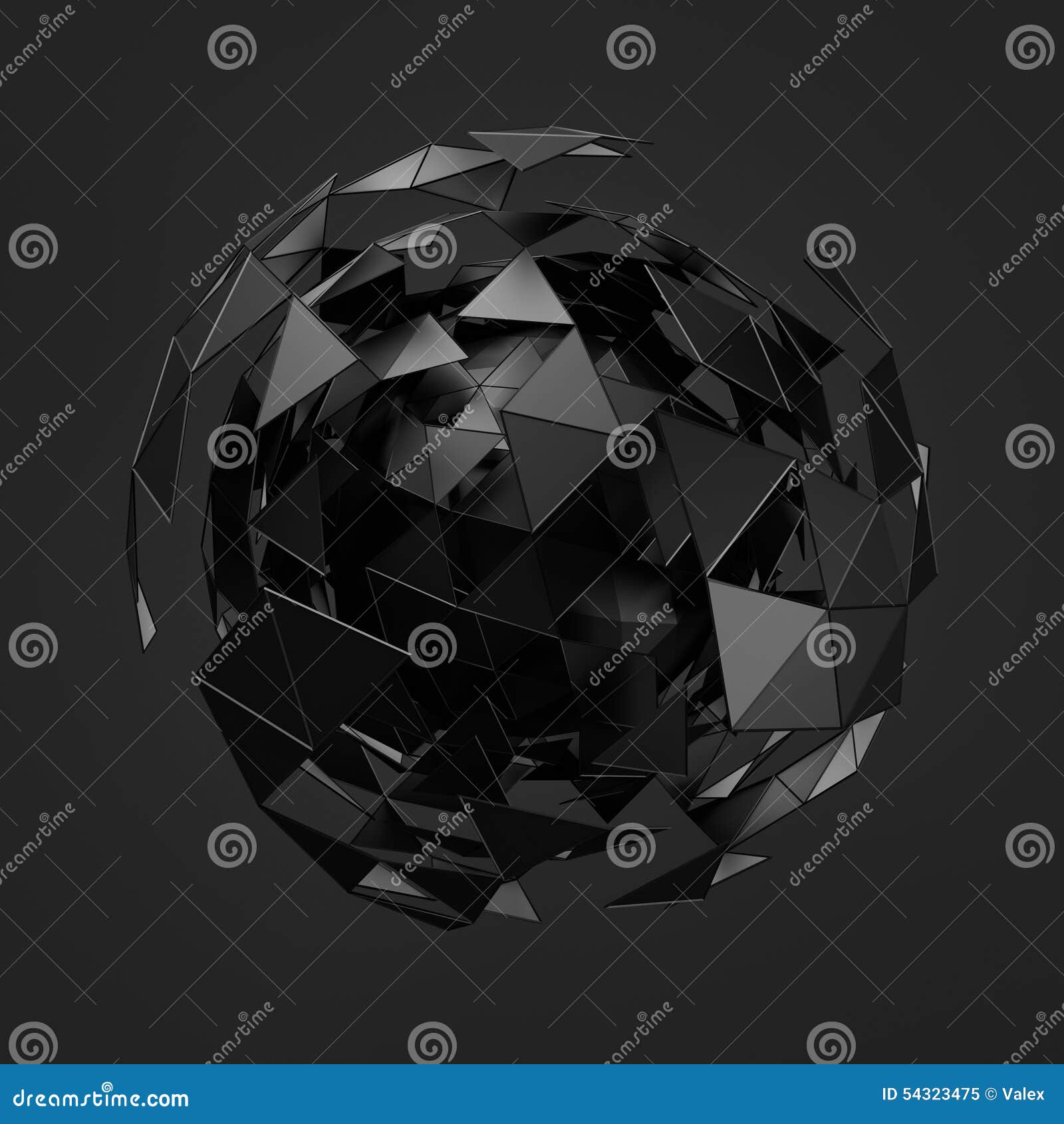 Abstract 3d Rendering of Low Poly Black Sphere Stock Illustration ...