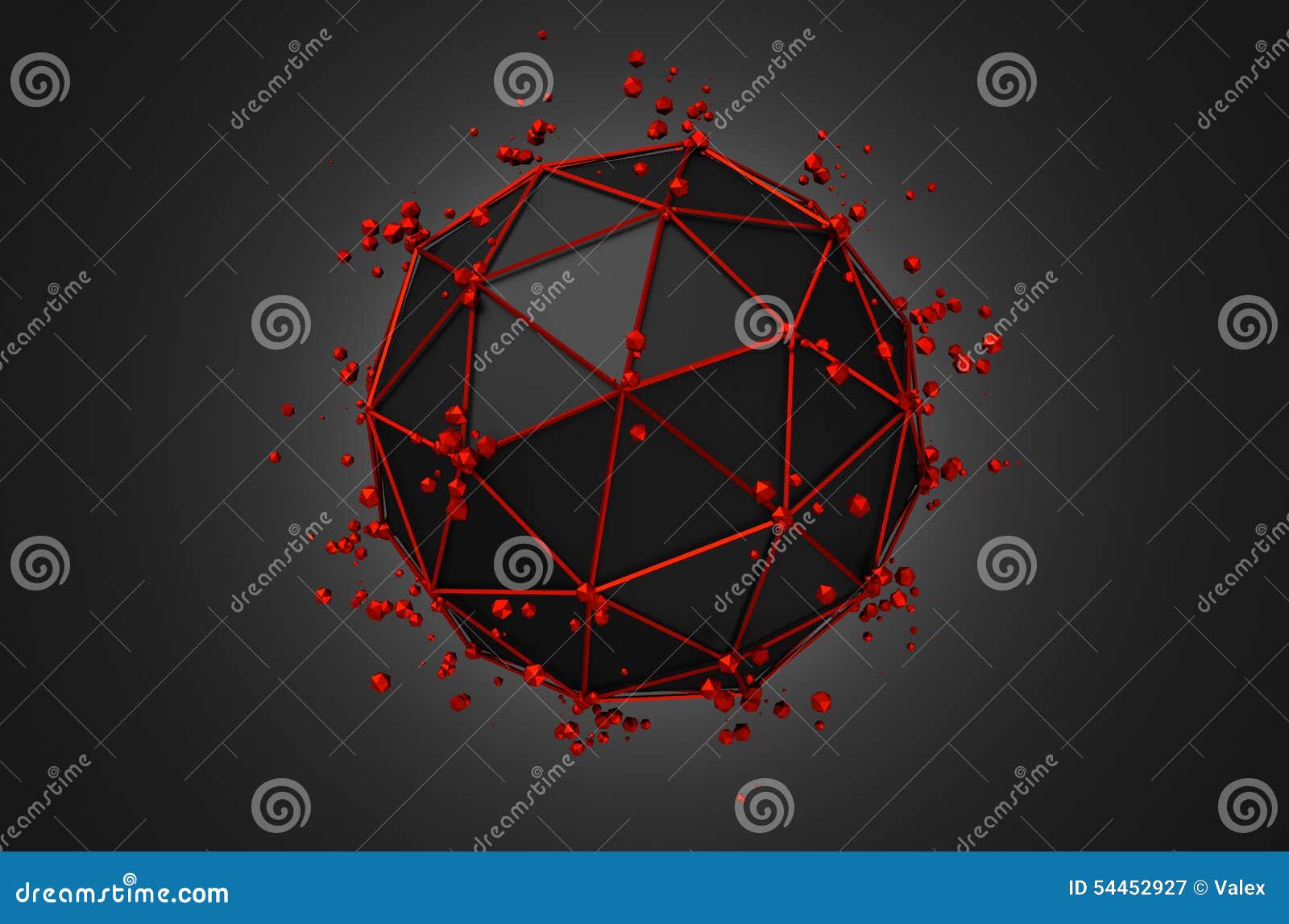 Abstract 3d Rendering of Low Poly Black Sphere Stock Illustration ...
