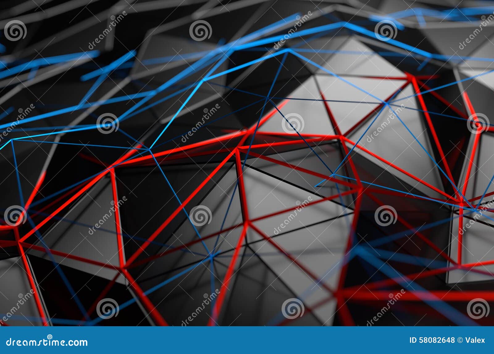 Abstract 3D Rendering of Low Poly Black Surface Stock Illustration ...