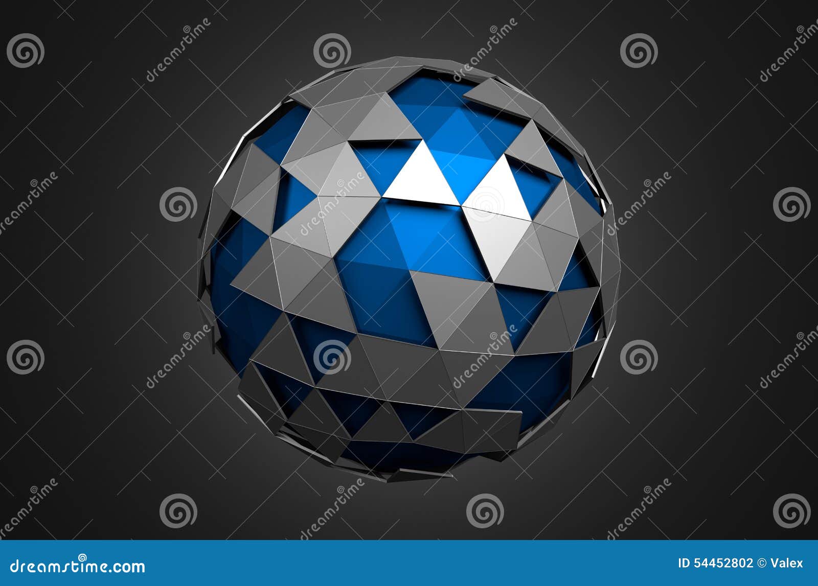 Abstract 3d Rendering of Low Poly Blue Sphere with Stock Illustration ...