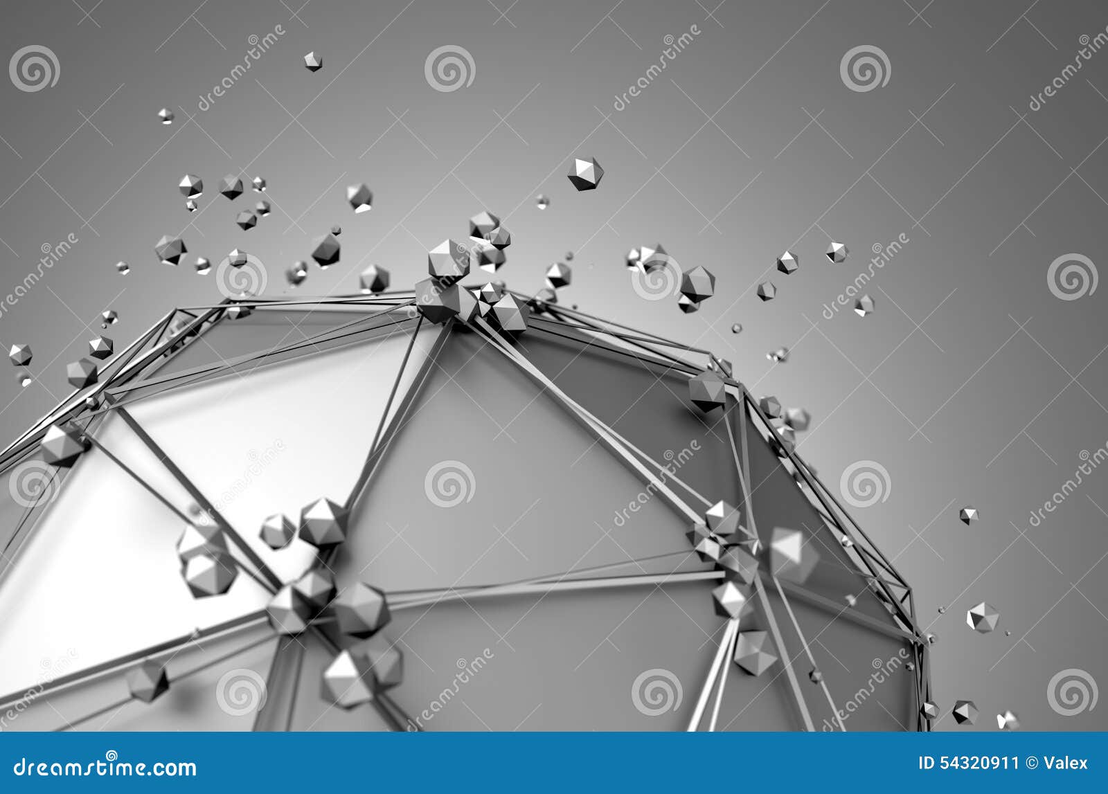 Abstract 3d Rendering of Low Poly Metal Sphere Stock Illustration ...