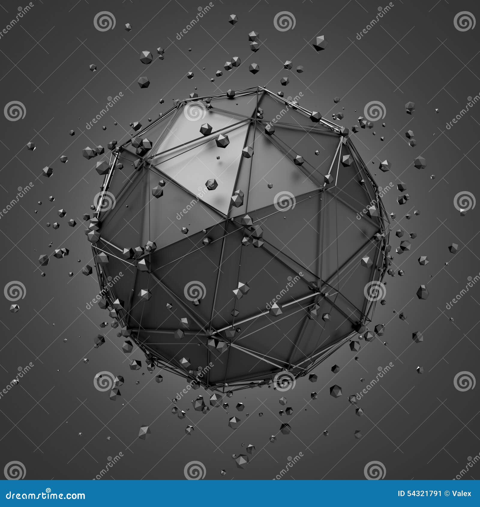 Abstract 3d Rendering of Low Poly Metal Sphere Stock Illustration ...