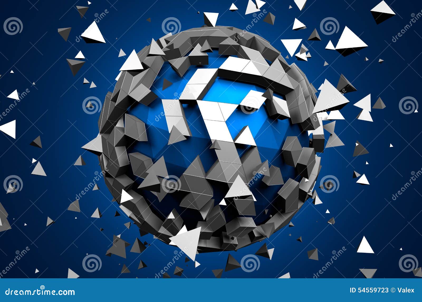 Abstract 3d Rendering of Low Poly Sphere with Stock Illustration ...