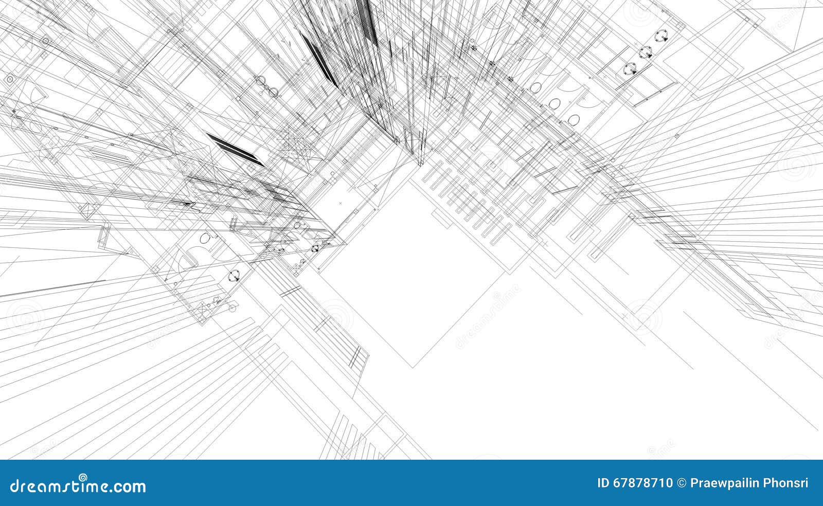 Abstract 3D Rendering of Matrix Wireframe Space. Stock Illustration ...
