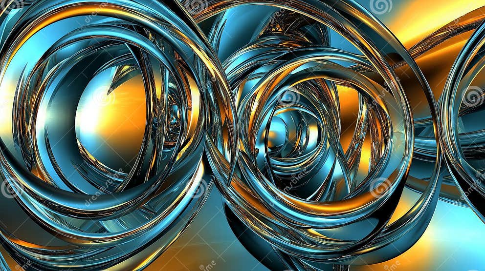 Abstract 3D Rendering of Shiny Metallic Blue and Gold Rings, Creating a ...