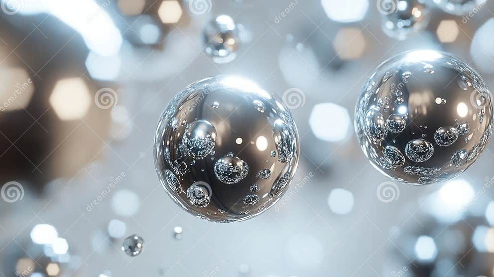 Abstract 3D Rendering of Shiny Silver Bubbles in White Background Stock ...