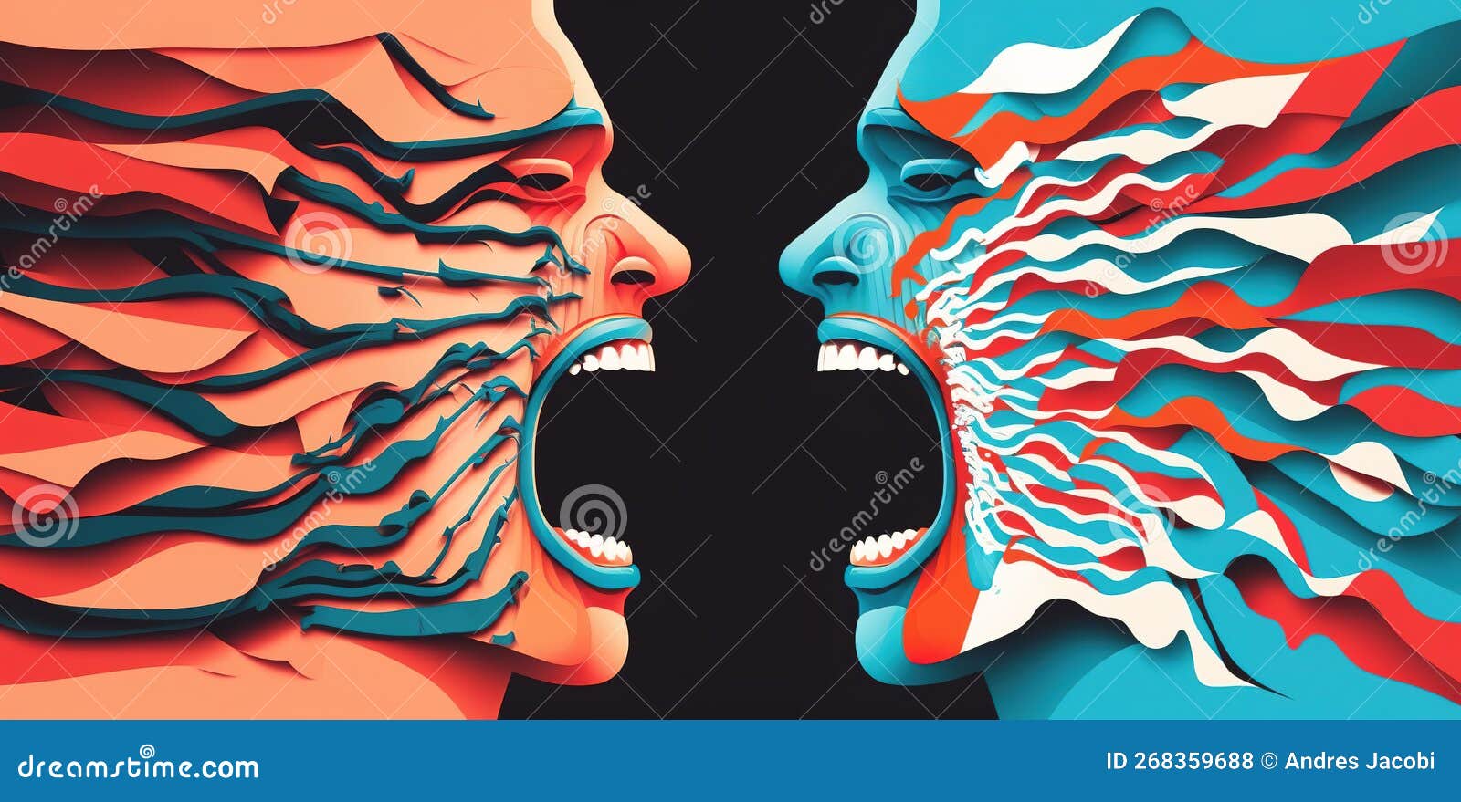 Abstract 3D Rendering Style Illustration of Two People Screaming and ...