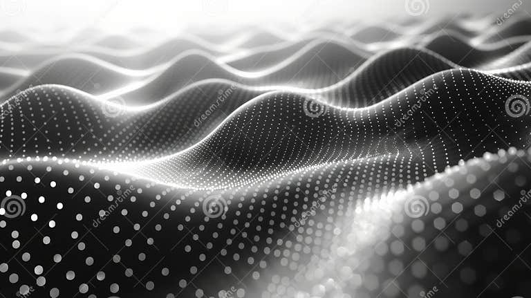 Abstract 3d Rendering of Wave Pattern in Grayscale with Dots ...