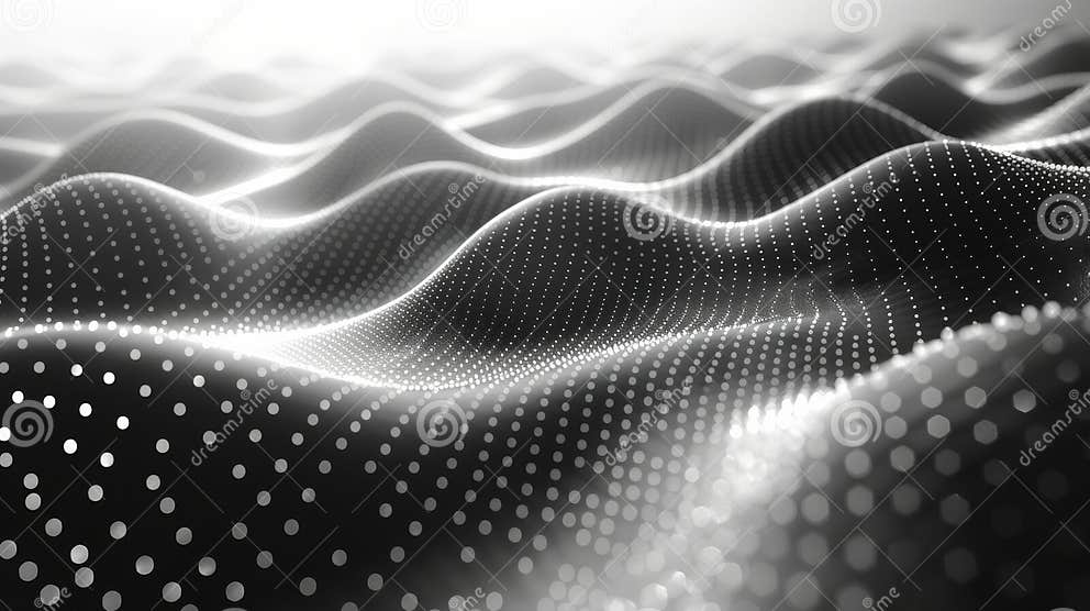 Abstract 3d Rendering of Wave Pattern in Grayscale with Dots ...