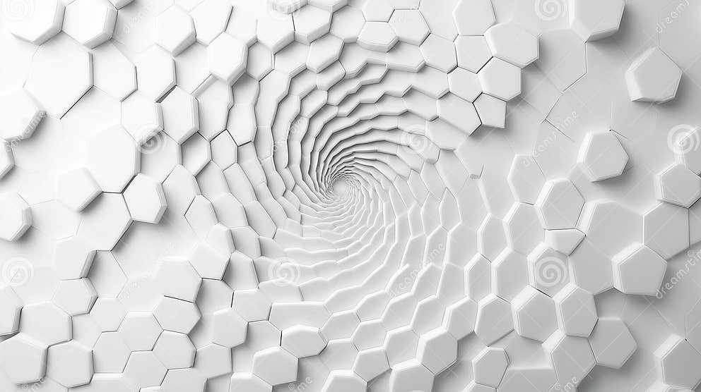 Abstract 3d Rendering Of A White Hexagonal Pattern Collapsing Towards The Center Creating A