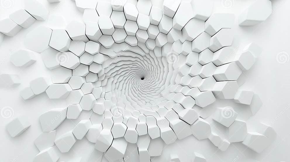 Abstract 3d Rendering Of A White Hexagonal Pattern Collapsing Towards The Center Creating A