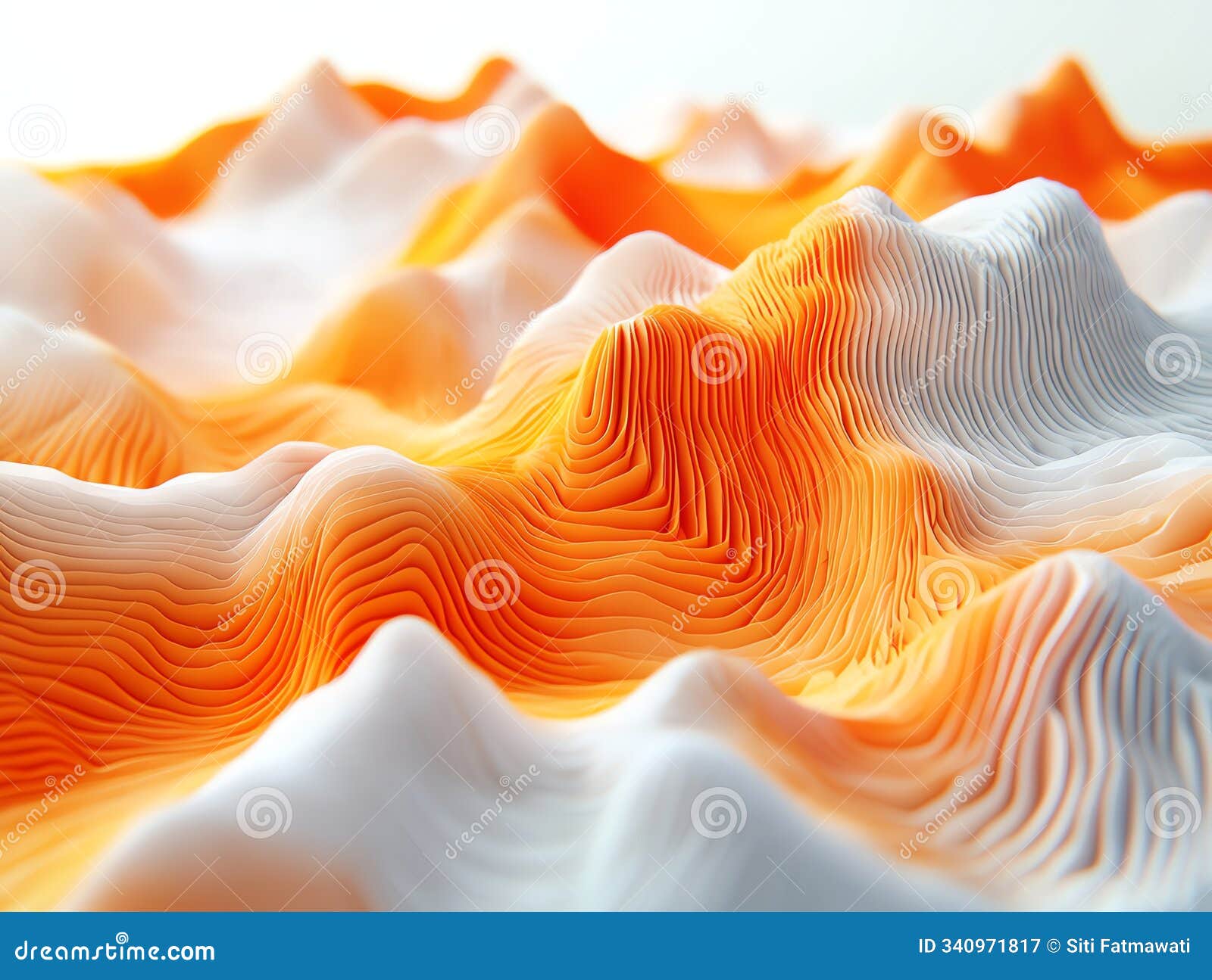 Abstract 3D Rendering of a White and Orange Topographic Map with Curved ...