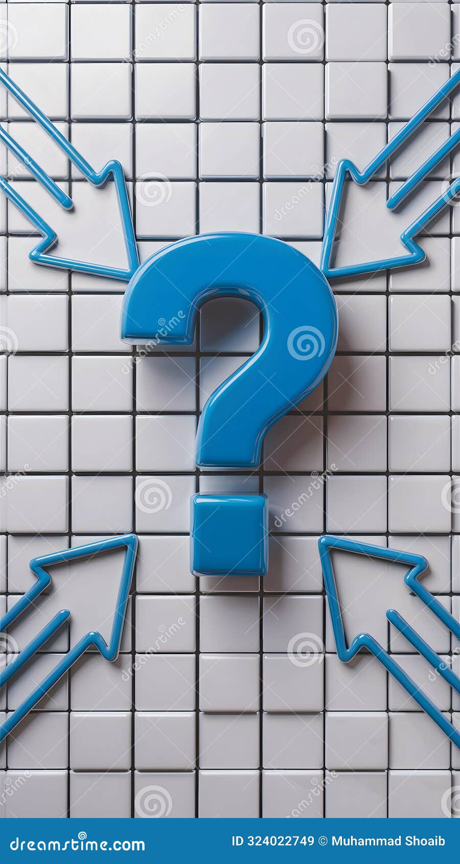 Abstract 3D Representation White Grid with Blue Arrows, Central ...