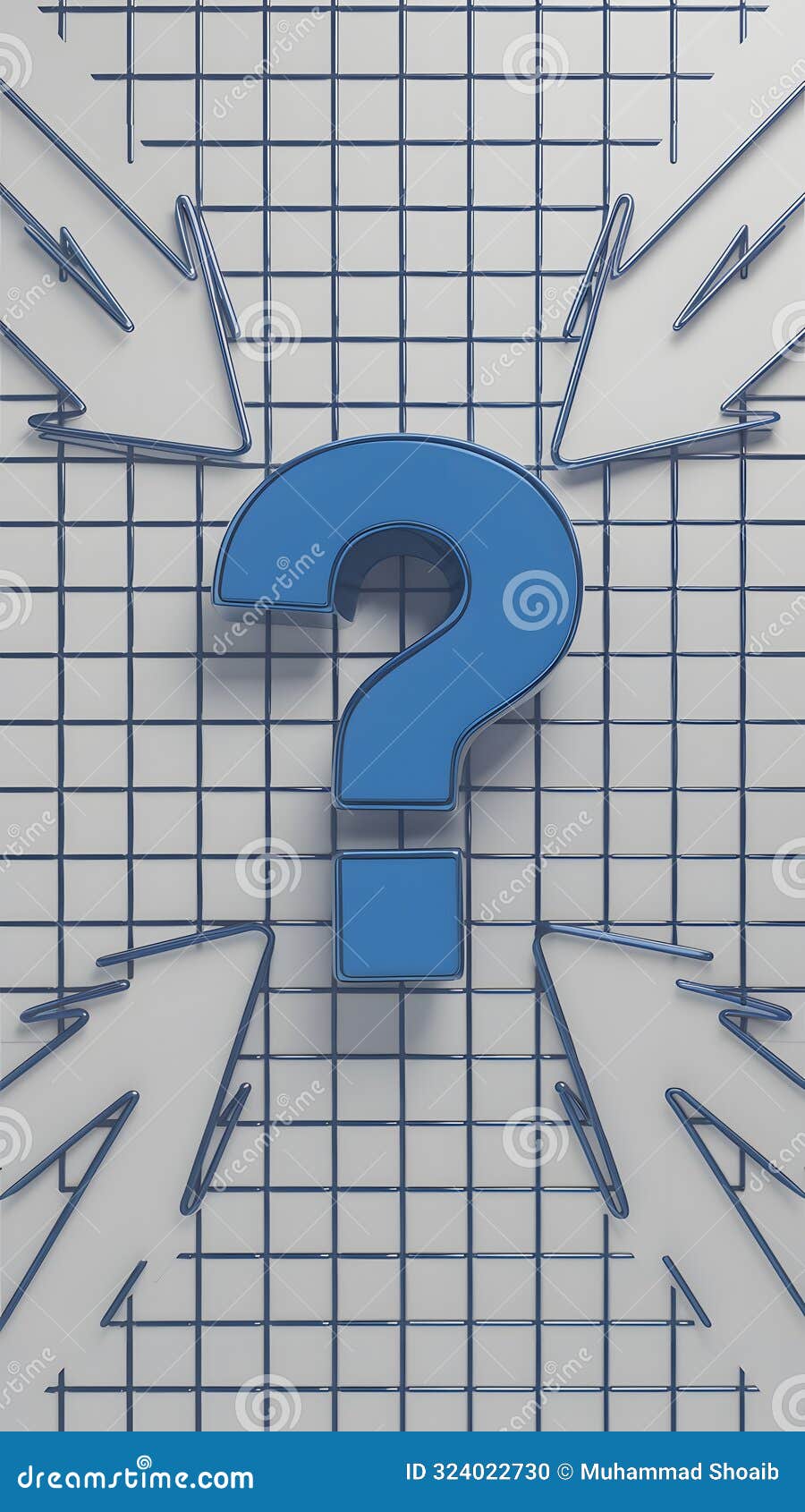 Abstract 3D Representation White Grid with Blue Arrows, Central ...