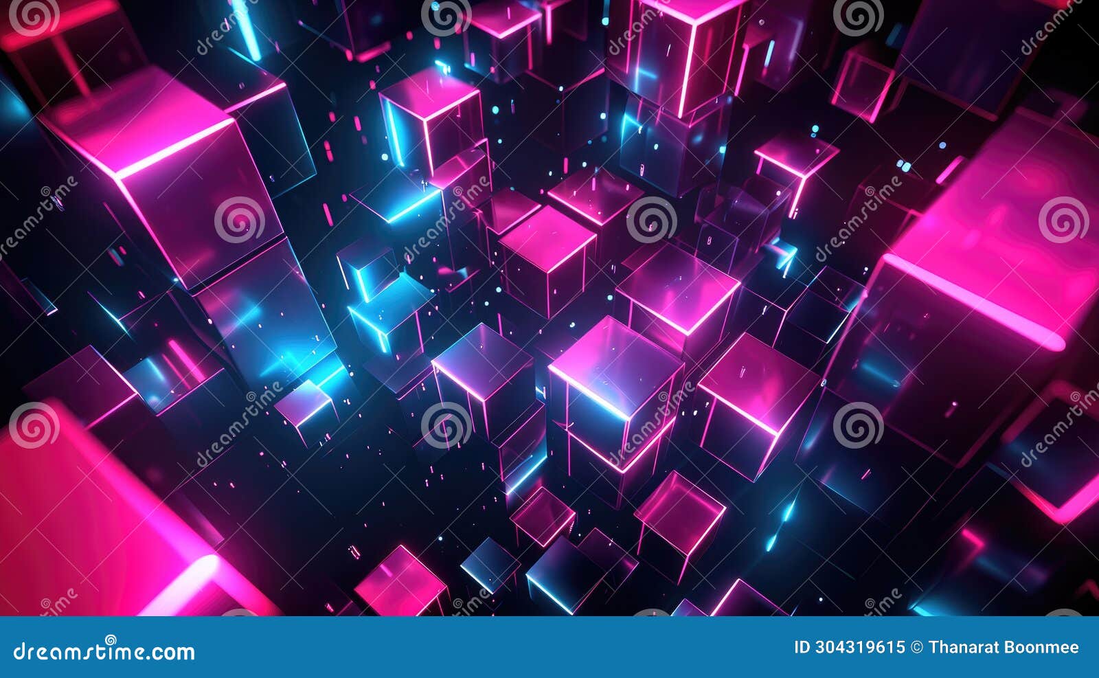 Abstract 3D Scenery with Luminous Neon Squares, AI Generated Stock ...