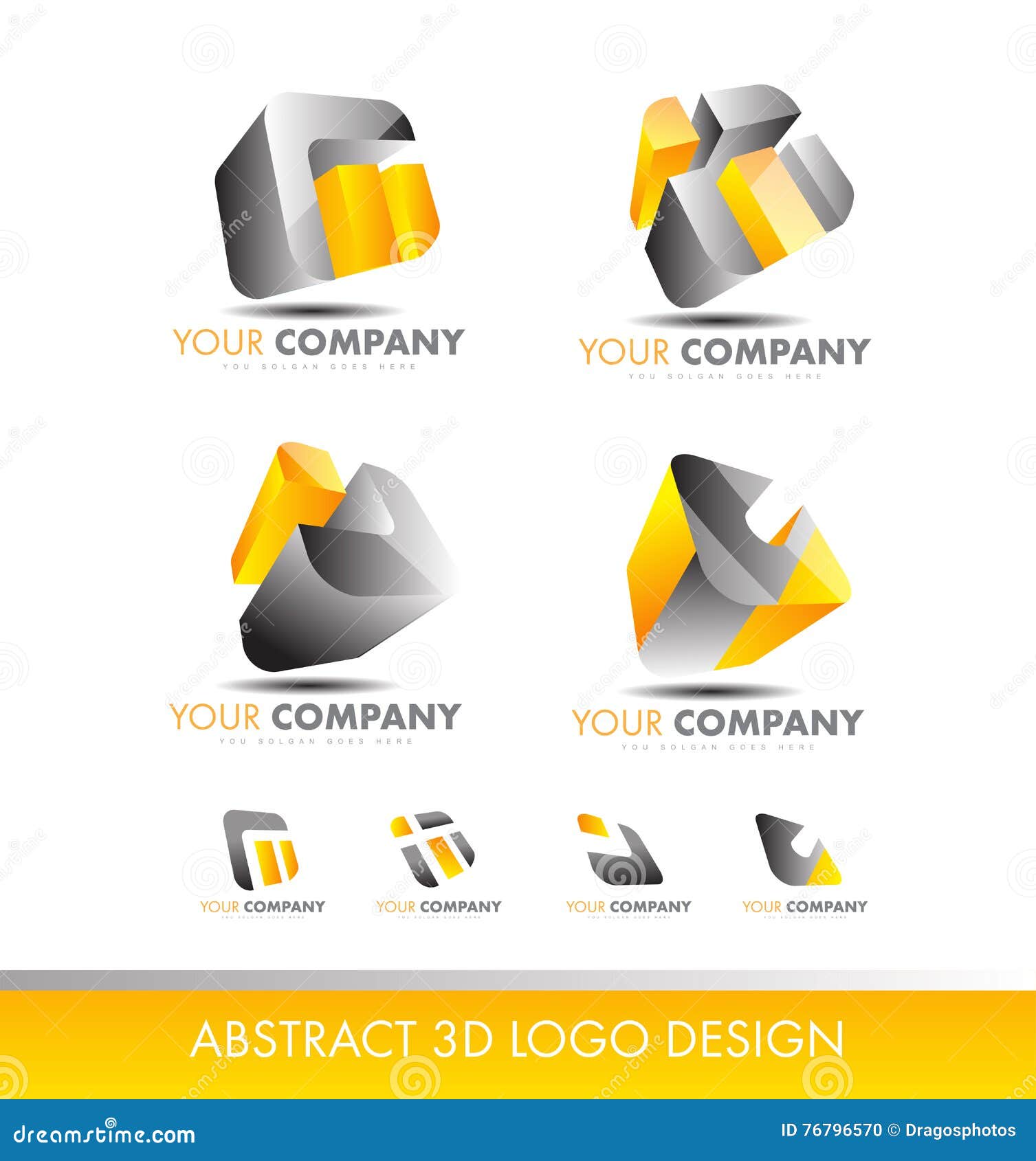 Abstract 3d Set Logo Cube Icon Yellow Grey Stock Vector - Illustration ...