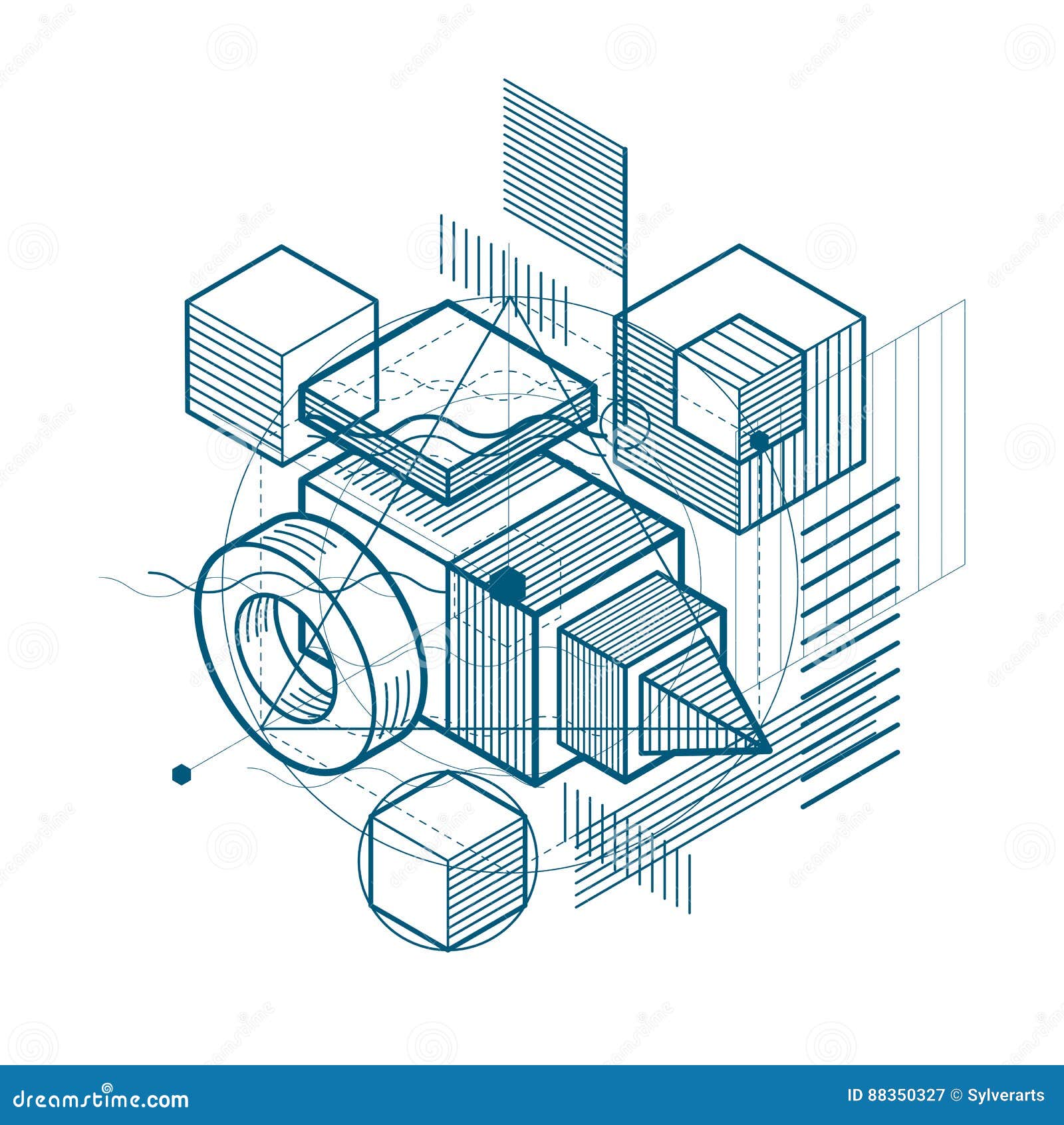 Abstract 3d Shapes Composition, Vector Isometric Background. Com Stock ...