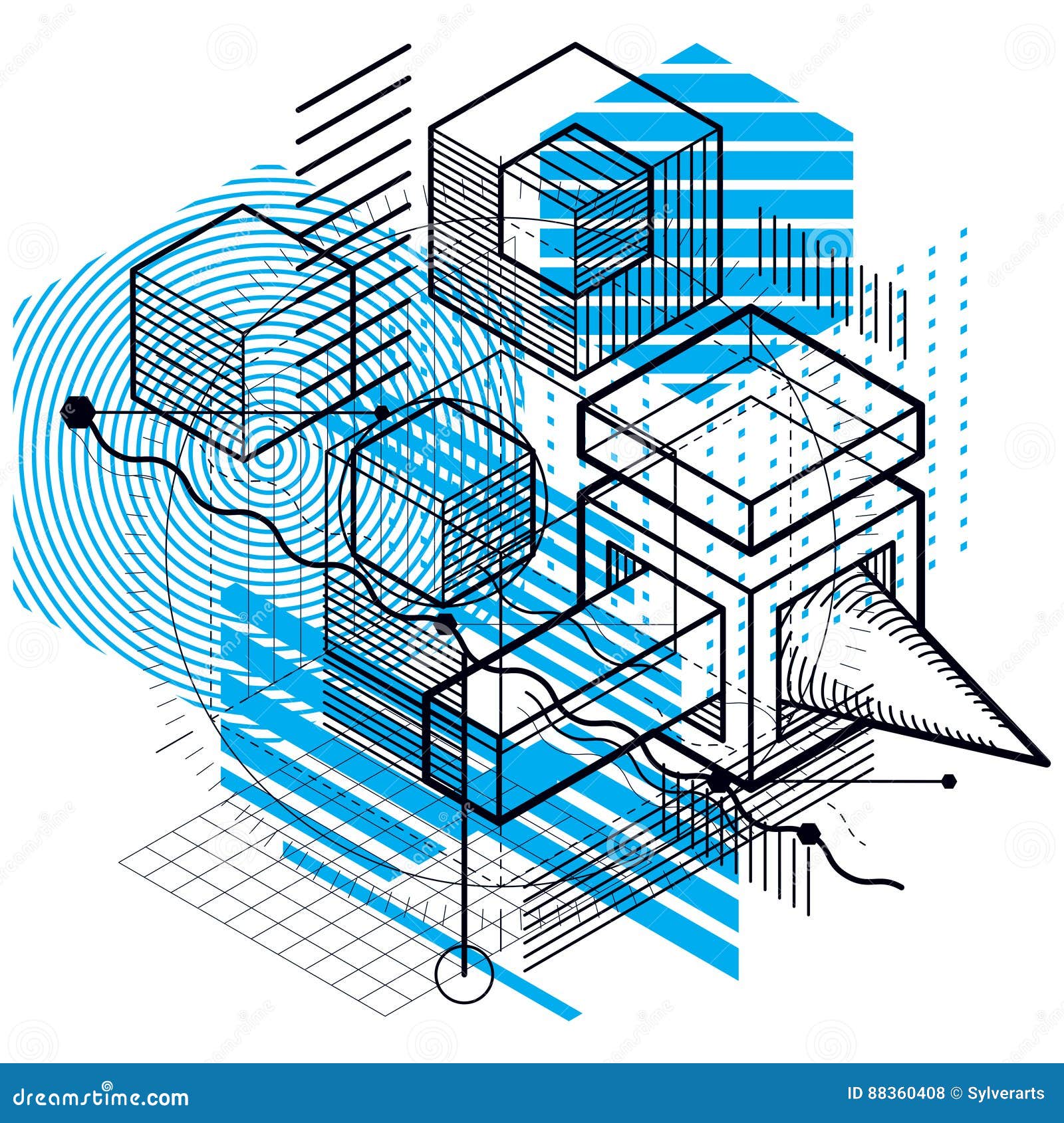 Abstract 3d Shapes Composition, Vector Isometric Background. Com Stock ...