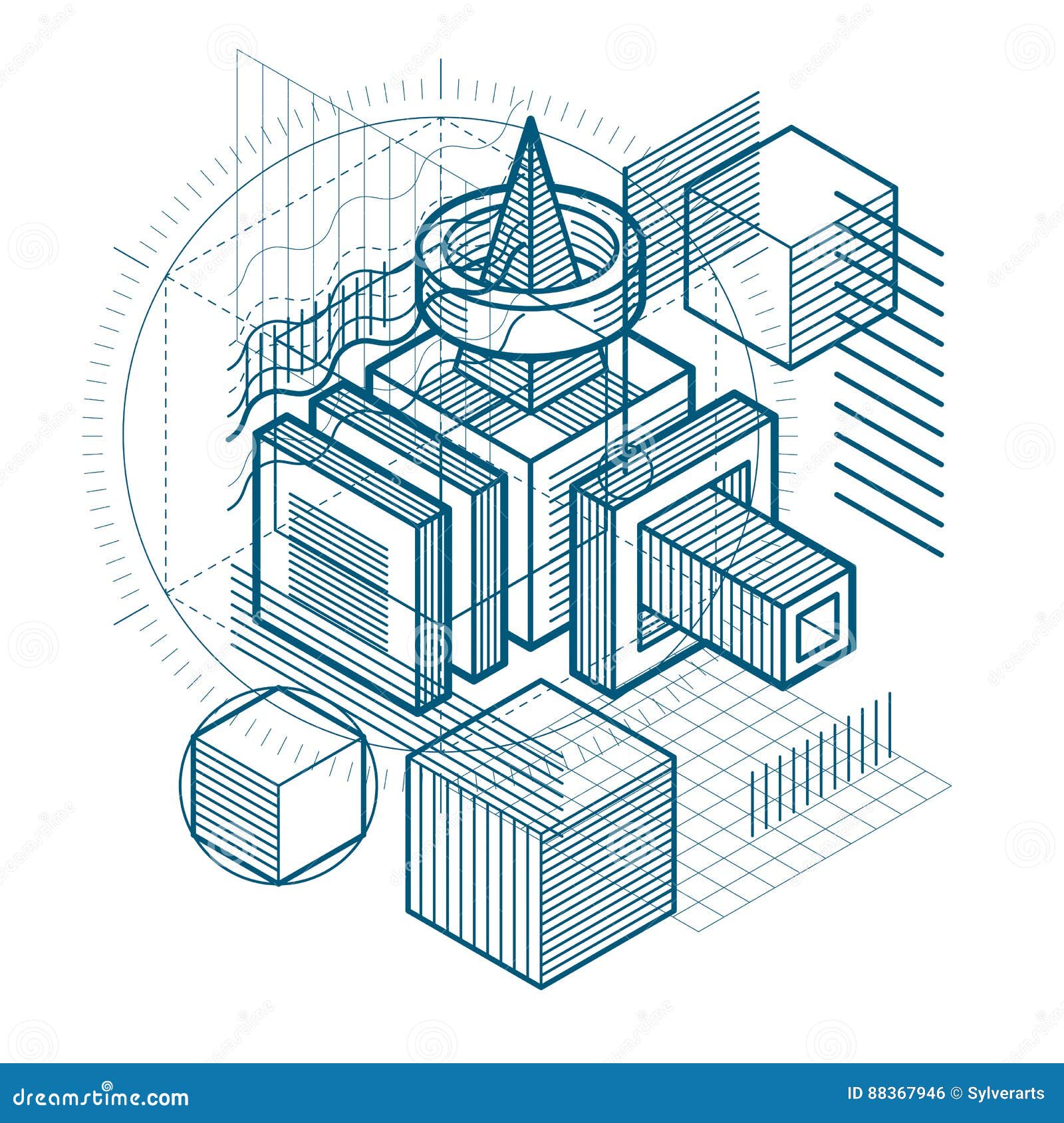 Abstract 3d Shapes Composition, Vector Isometric Background. Com Stock ...
