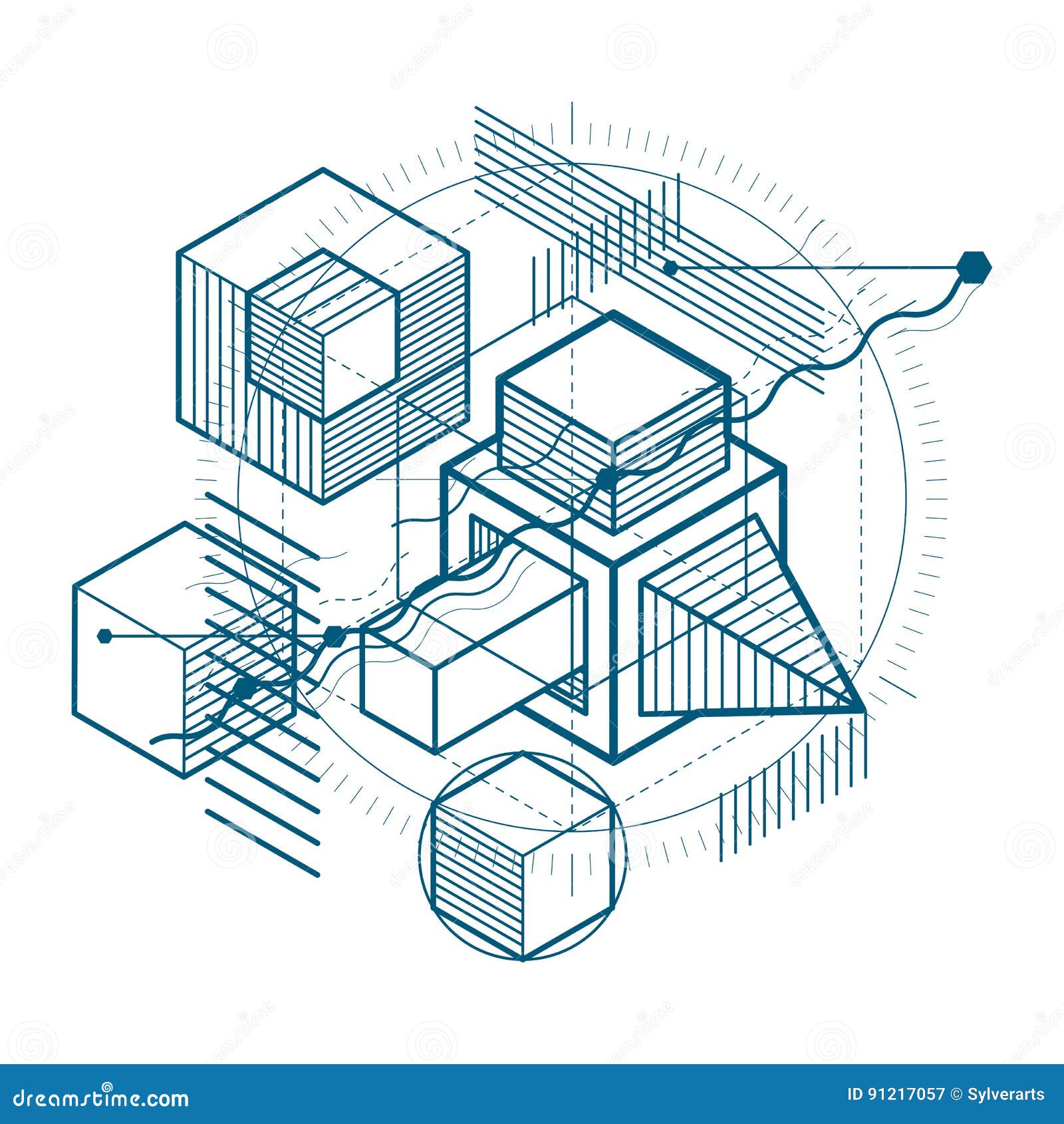Abstract 3d Shapes Composition, Vector Isometric Background. Com Stock ...