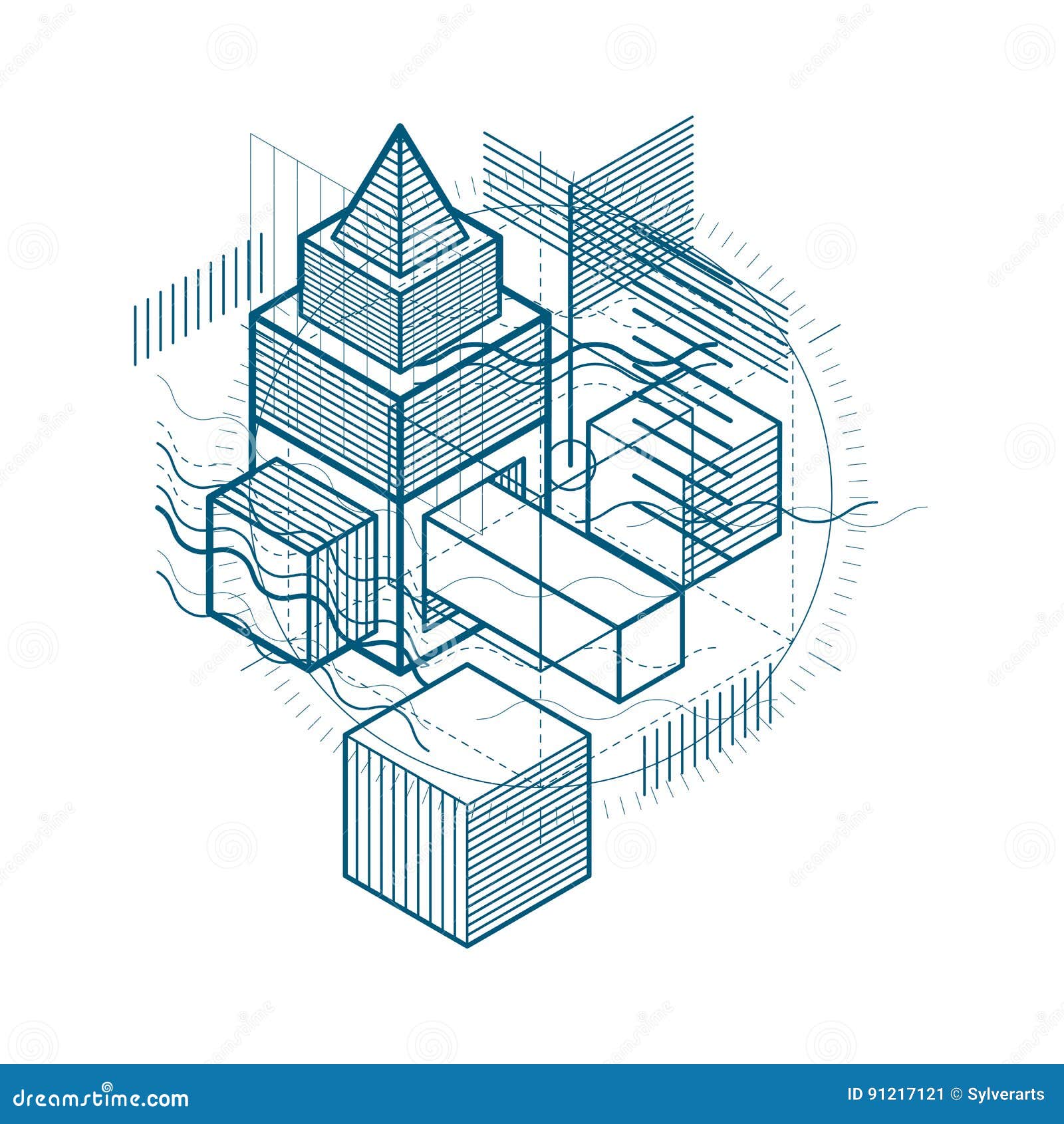Abstract 3d Shapes Composition, Vector Isometric Background. Com Stock ...