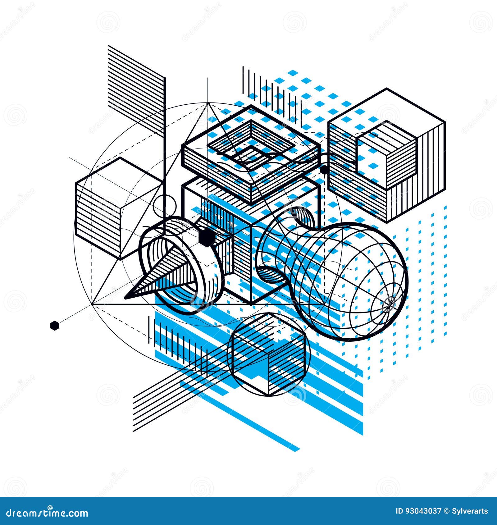Abstract 3d Shapes Composition, Vector Isometric Background. Com Stock ...
