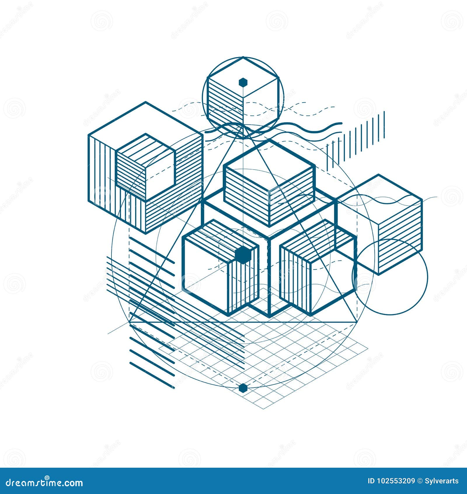 Abstract 3d Shapes Composition, Vector Isometric Background. Com Stock ...