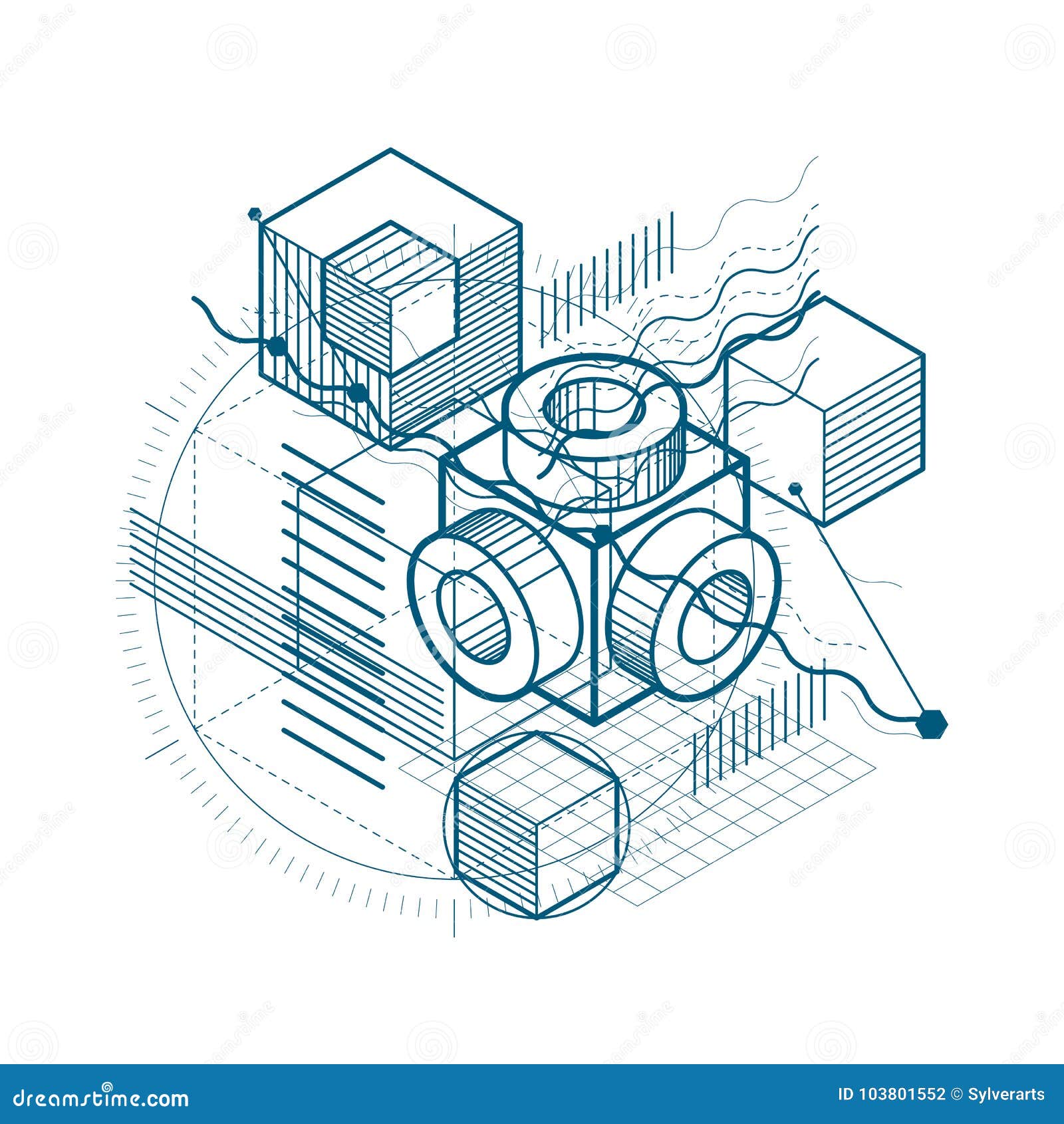 Abstract 3d Shapes Composition, Vector Isometric Background. Com Stock ...