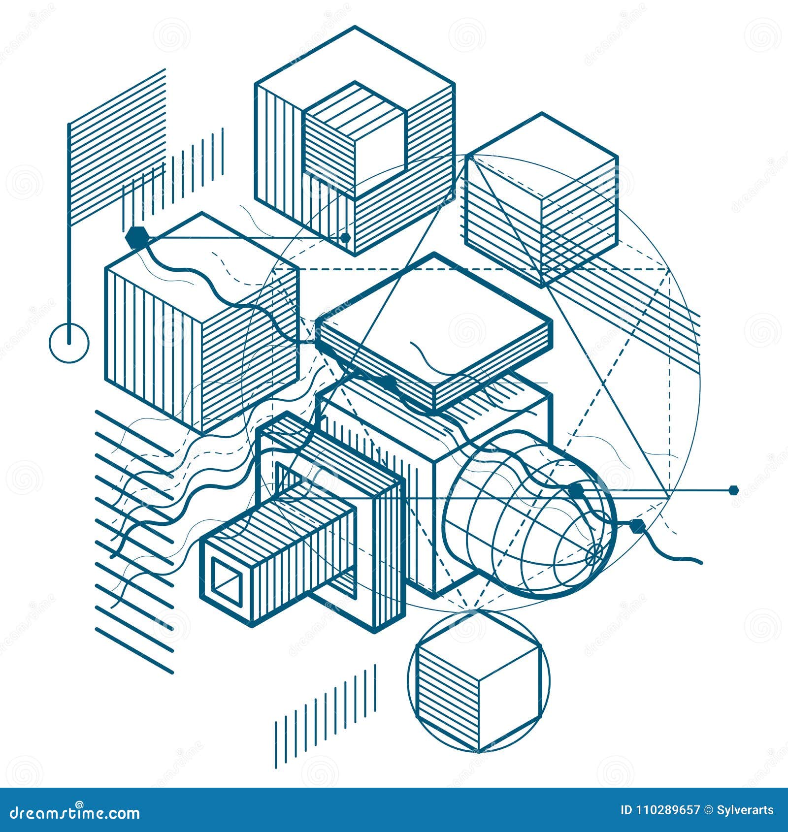 Abstract 3d Shapes Composition, Vector Isometric Background. Com Stock ...