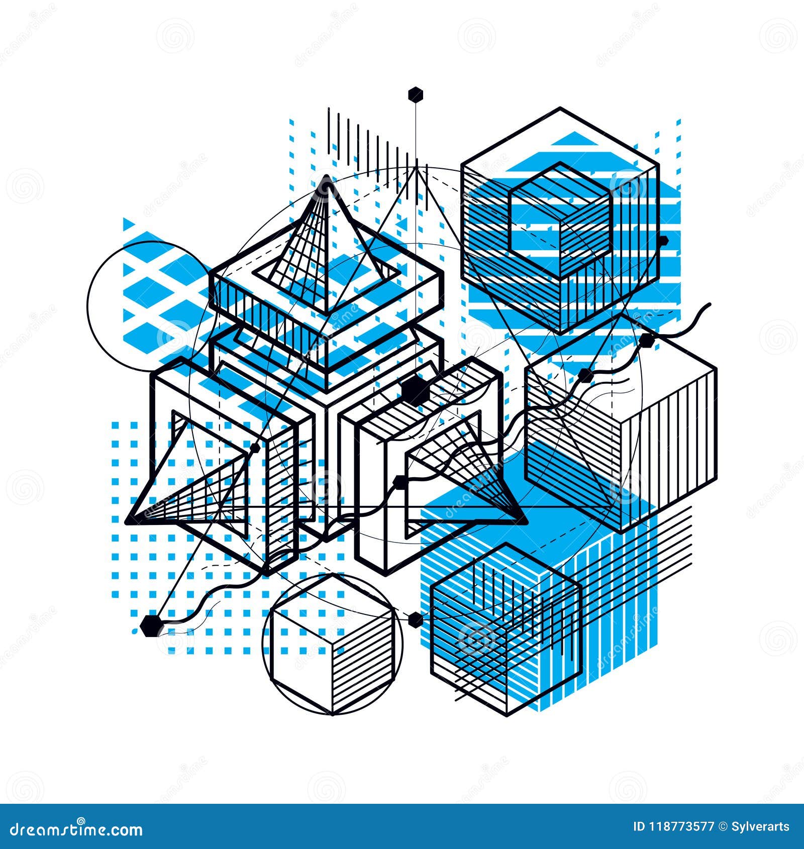 Abstract 3d Shapes Composition, Vector Isometric Background. Com Stock ...