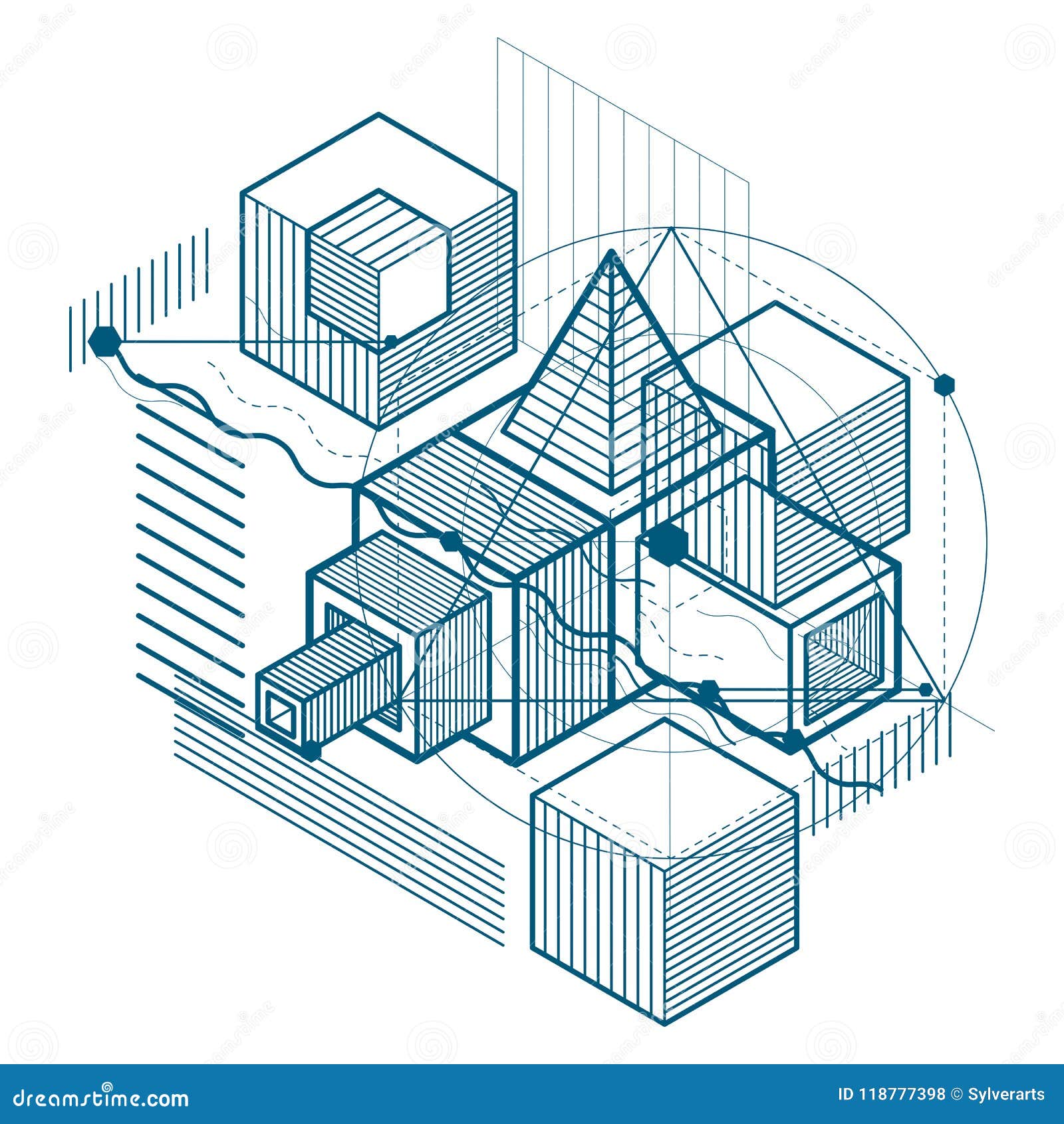Abstract 3d Shapes Composition, Vector Isometric Background. Com Stock ...