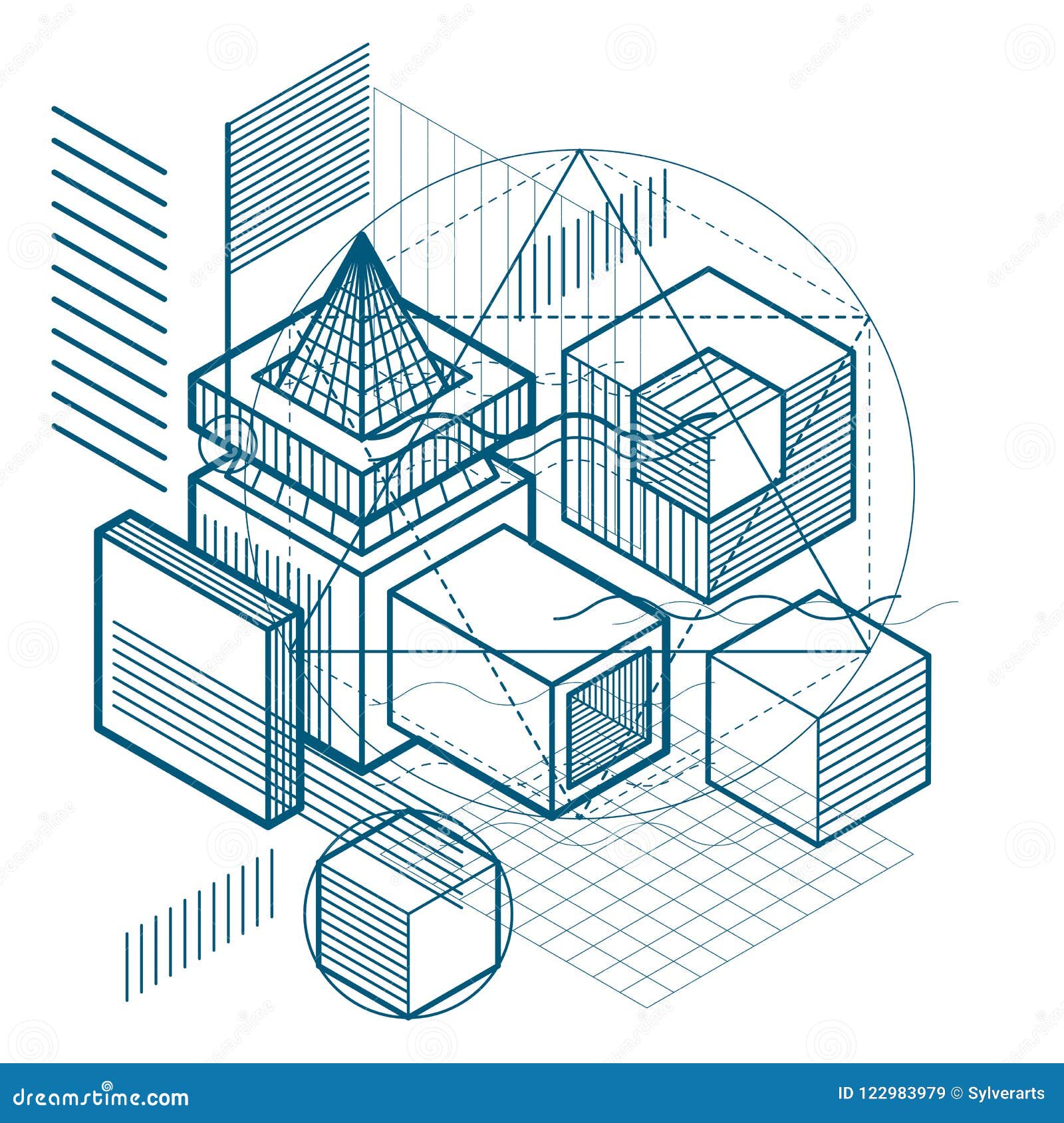 Abstract 3d Shapes Composition, Vector Isometric Background. Com Stock ...