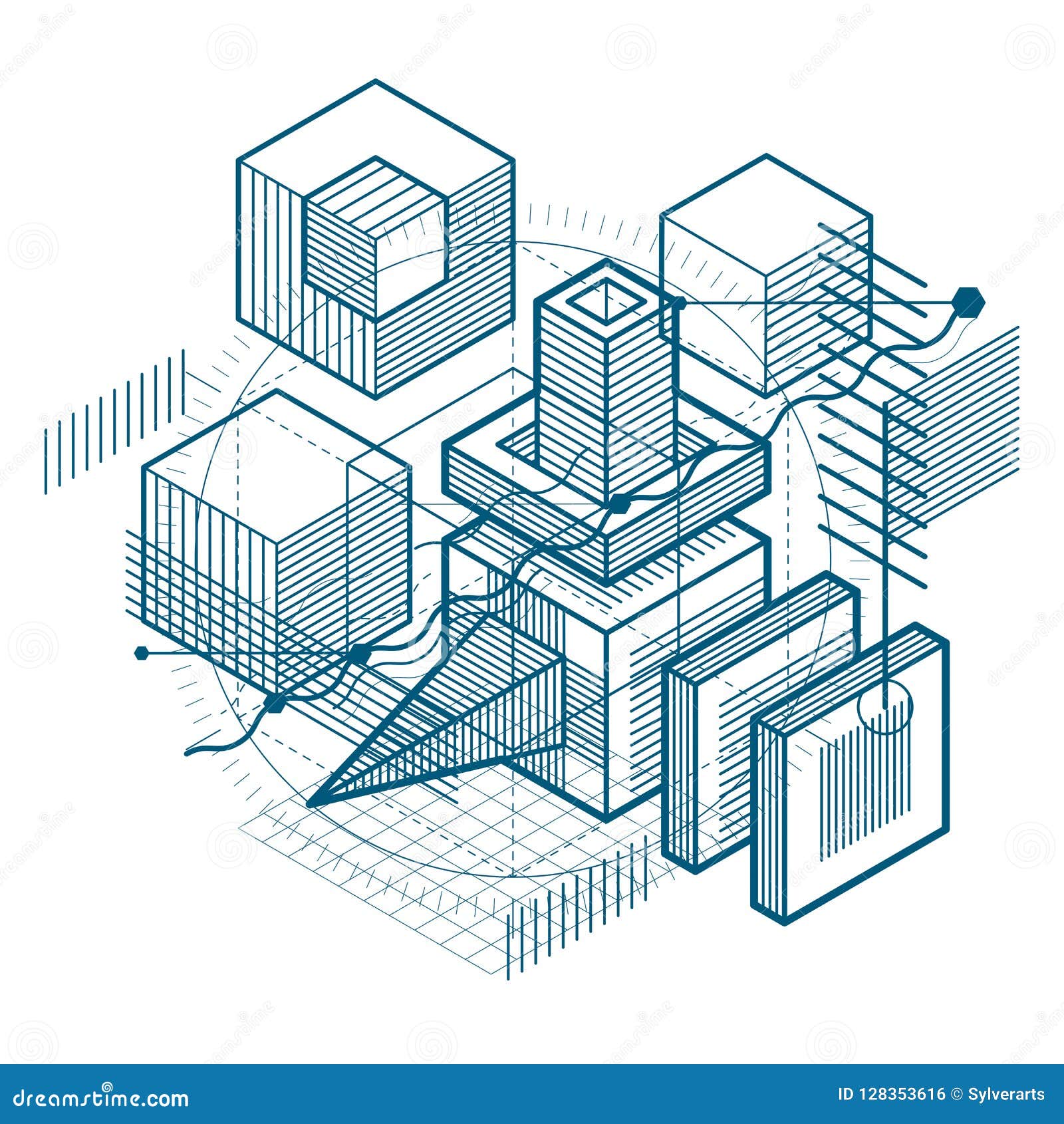 Abstract 3d Shapes Composition, Vector Isometric Background. Com Stock ...
