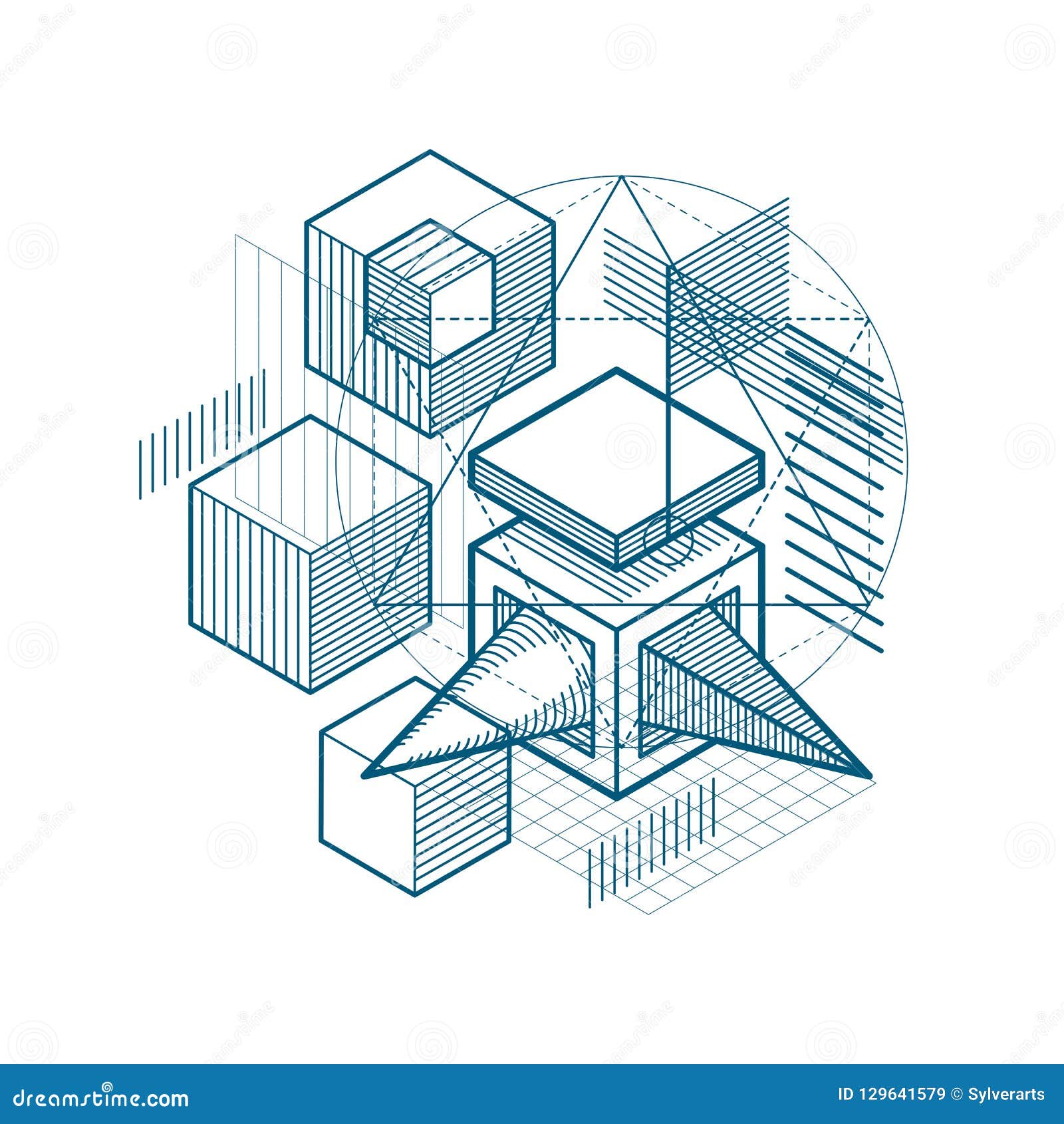 Abstract 3d Shapes Composition, Vector Isometric Background. Com Stock ...