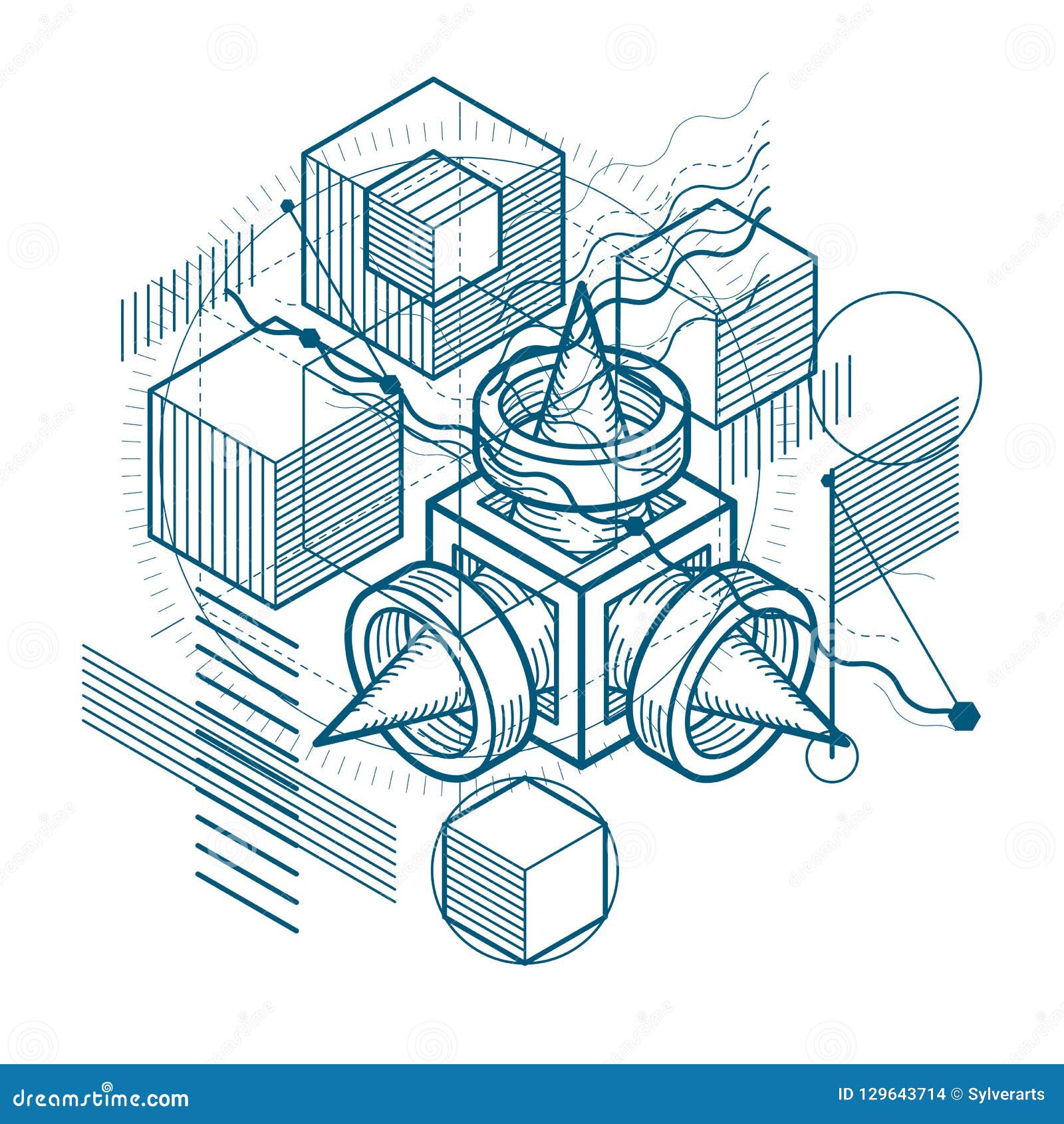 Abstract 3d Shapes Composition, Vector Isometric Background. Com Stock ...