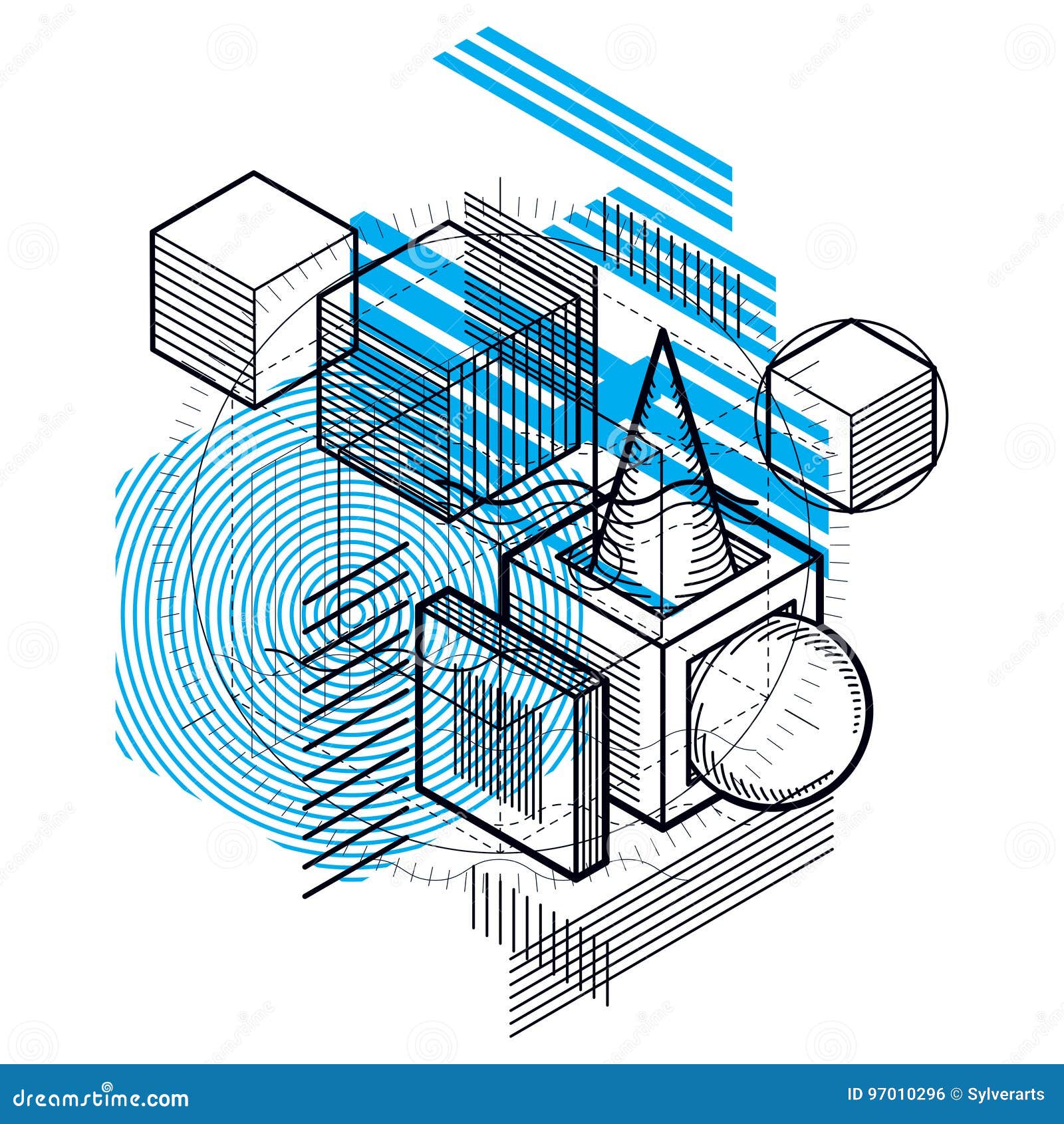 Abstract 3d Shapes Composition, Vector Isometric Background. Com Stock ...