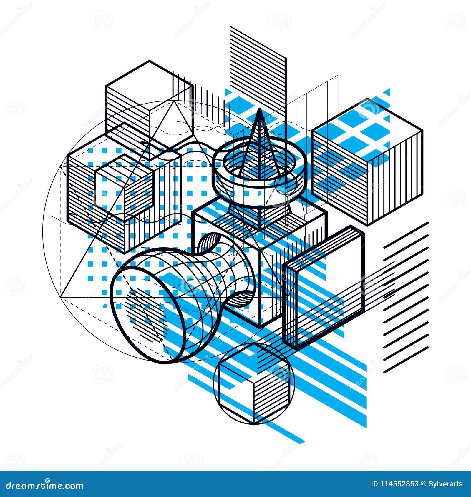 Abstract 3d Shapes Composition, Vector Isometric Background. Com Stock ...