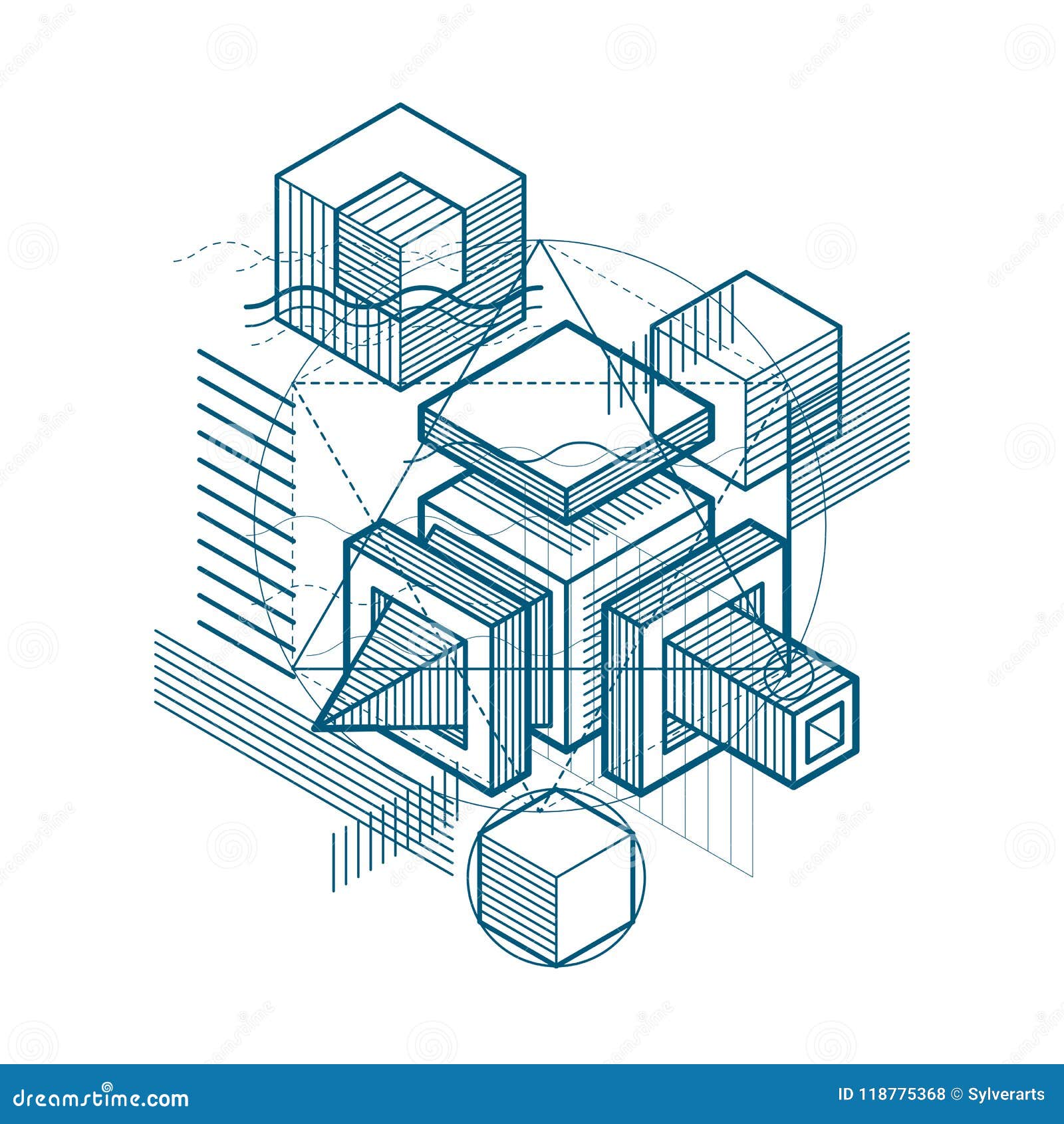 Abstract 3d Shapes Composition, Vector Isometric Background. Com Stock ...