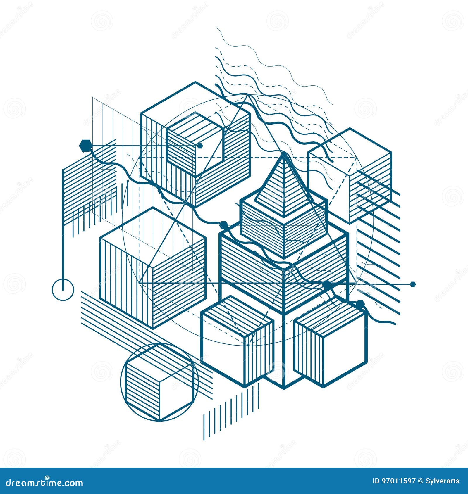 Abstract 3d Shapes Composition, Vector Isometric Background. Com Stock ...