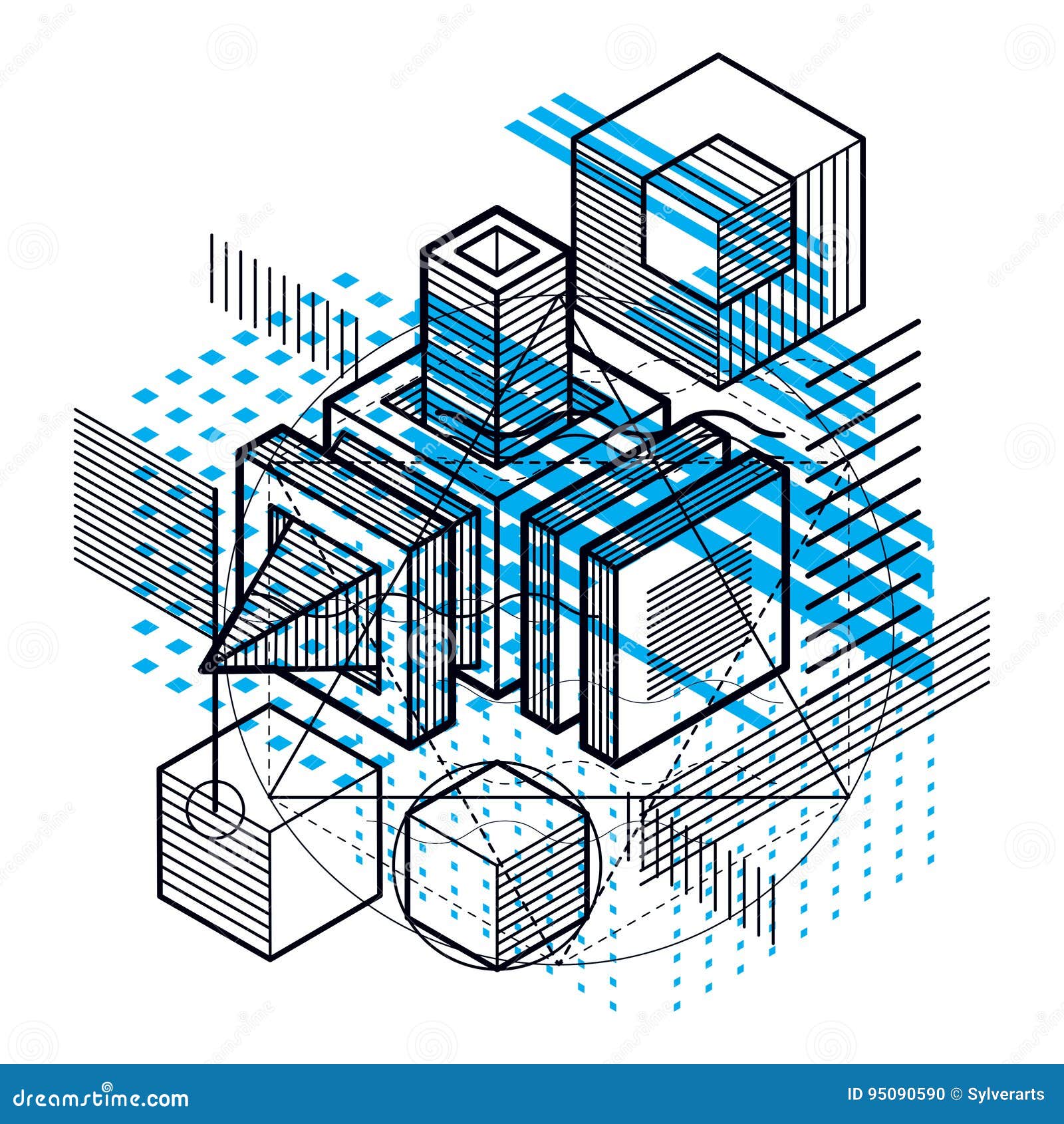 Abstract 3d Shapes Composition, Vector Isometric Background. Stock ...