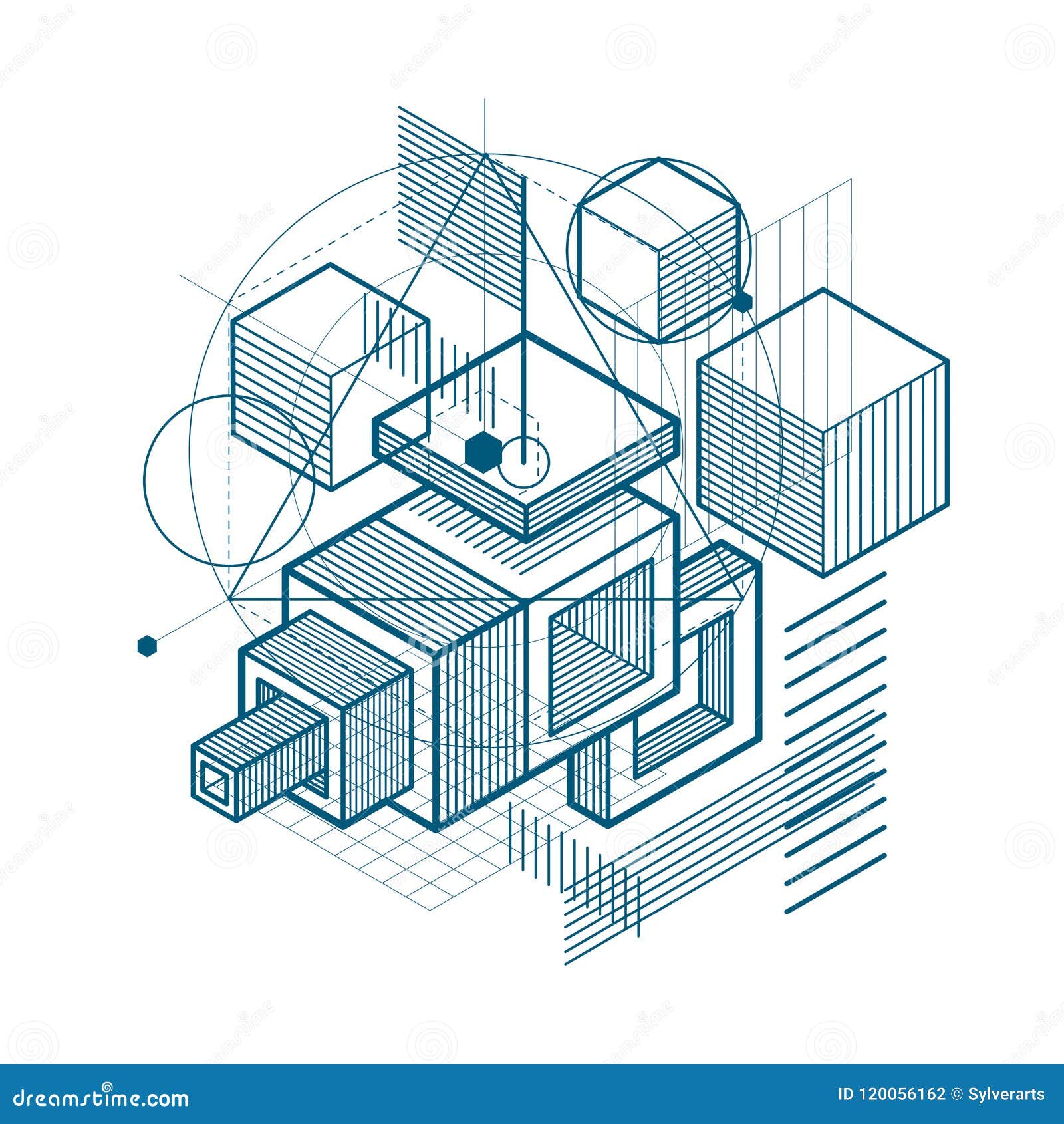 Abstract 3d Shapes Composition, Vector Isometric Background. Com Stock ...