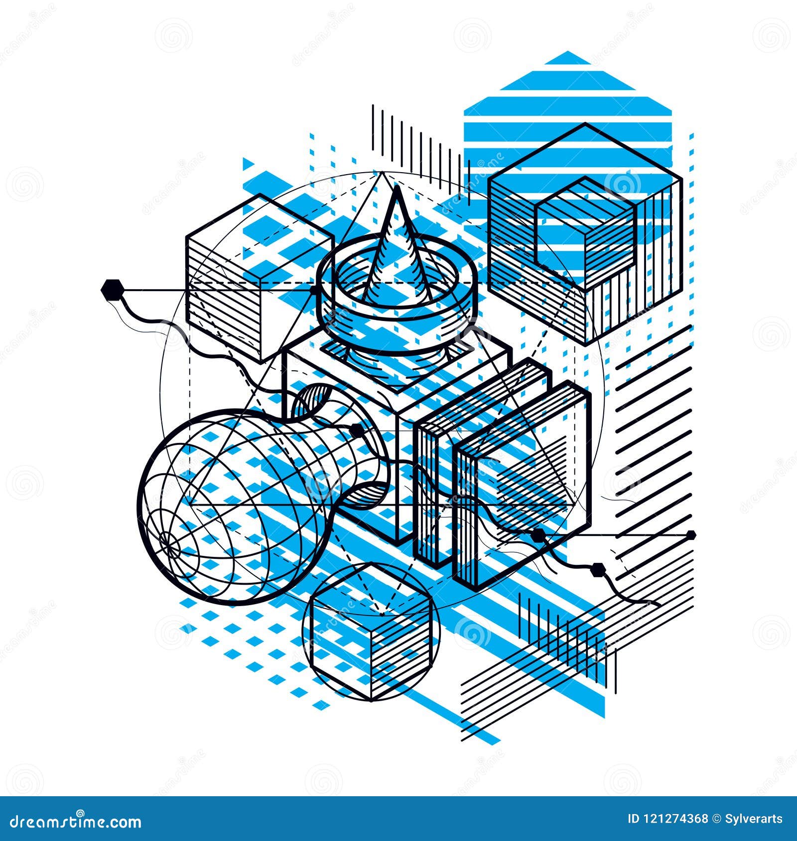 Abstract 3d Shapes Composition, Vector Isometric Background. Com Stock ...