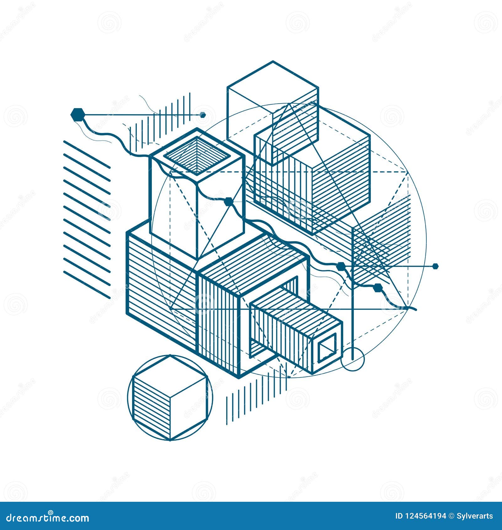 Abstract 3d Shapes Composition, Vector Isometric Background. Com Stock ...