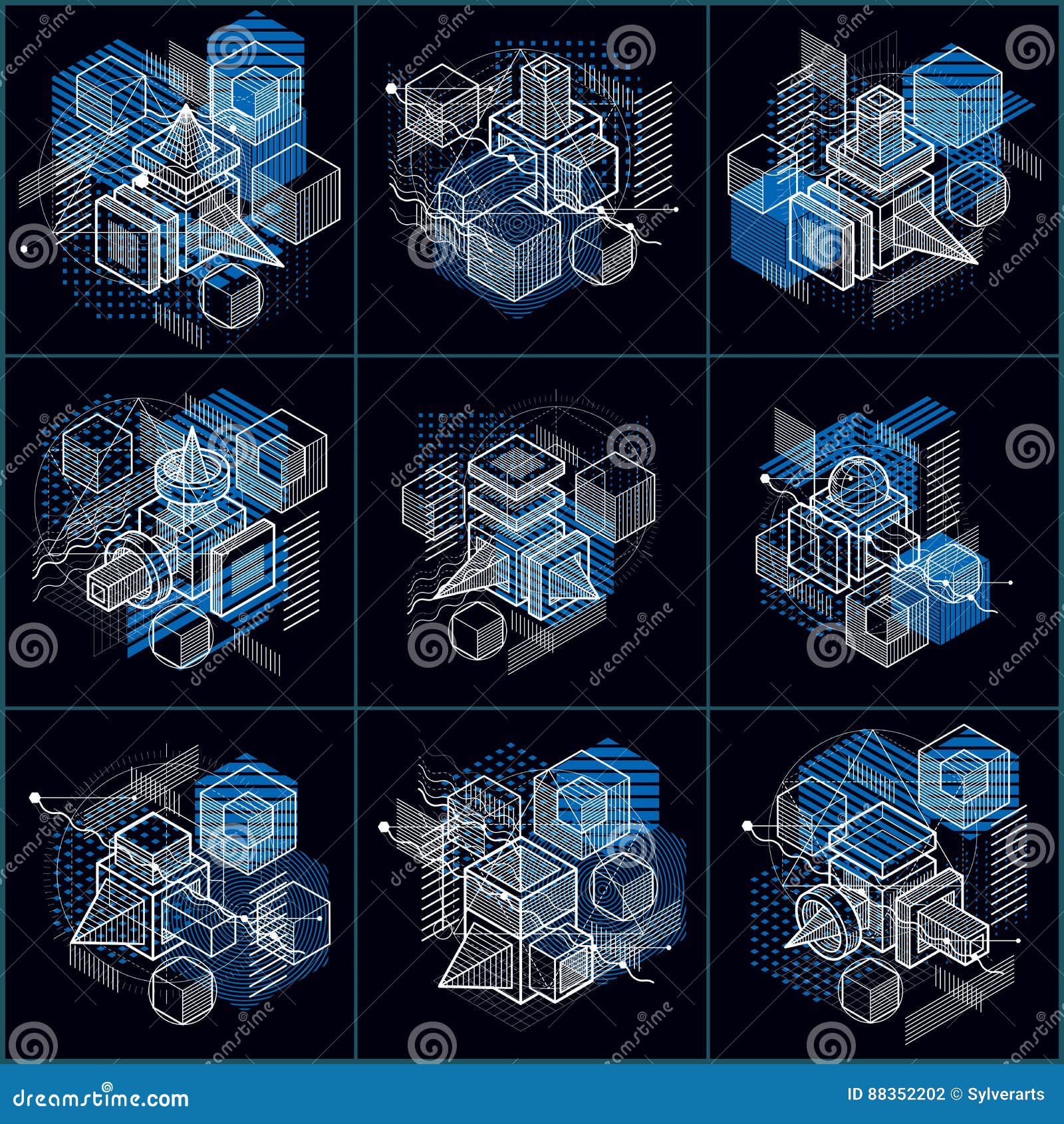 Abstract 3d Shapes Compositions, Vector Isometric Backgrounds. C Stock ...