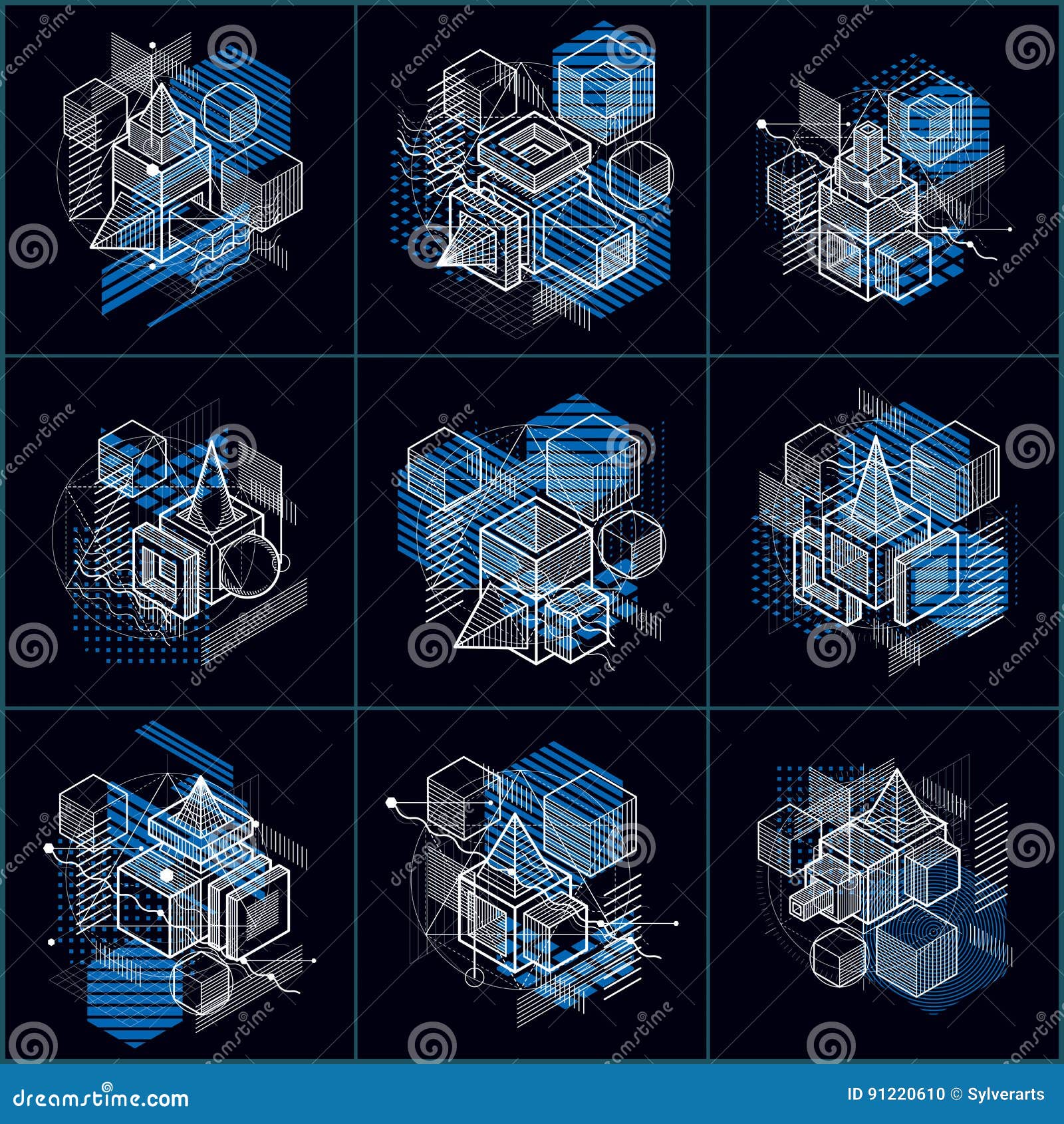 Abstract 3d Shapes Compositions, Vector Isometric Backgrounds. C Stock ...