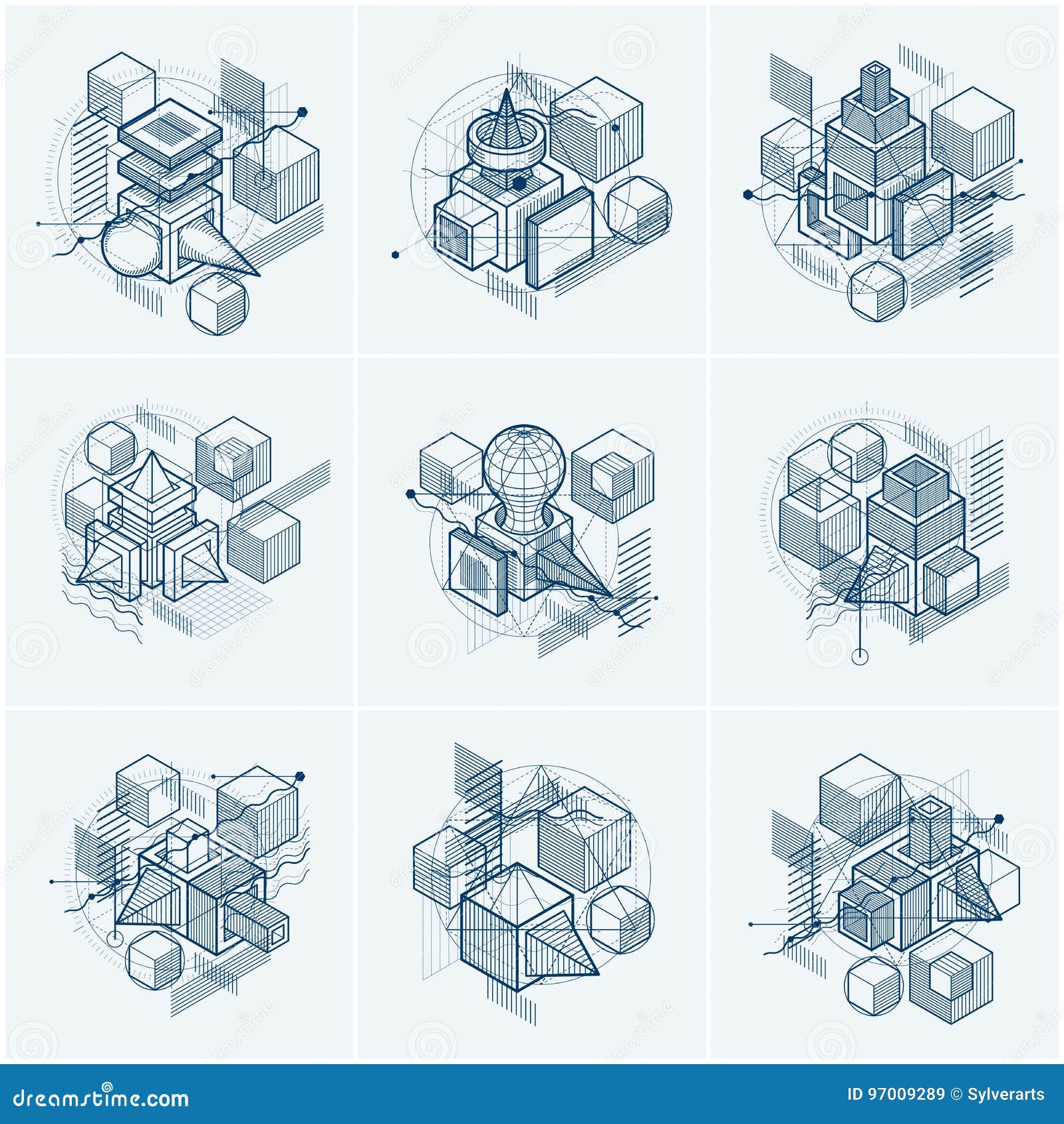 Abstract 3d Shapes Compositions, Vector Isometric Backgrounds. C Stock ...