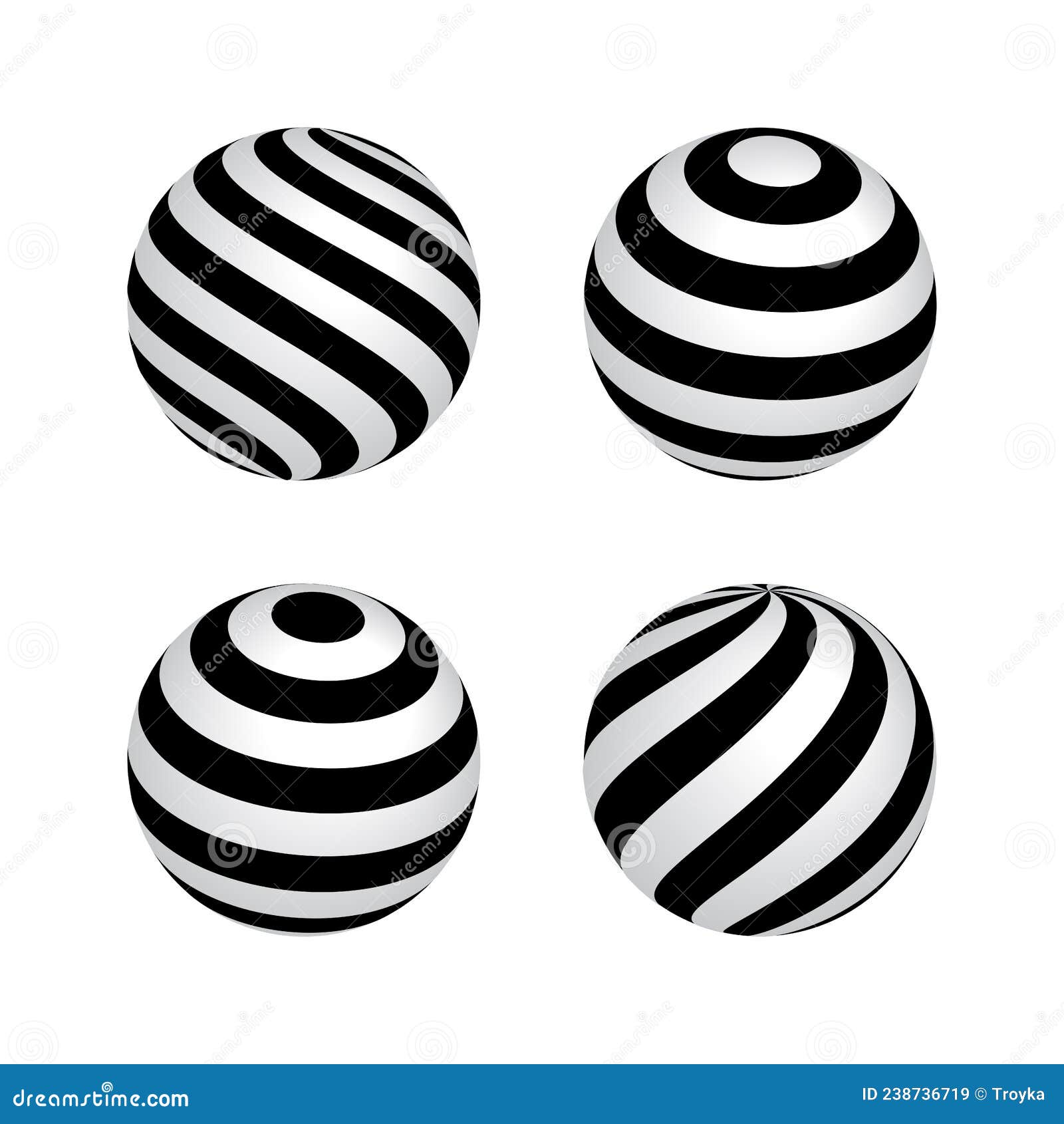 3D Shapes. Striped Spherical Design Elements Stock Vector ...