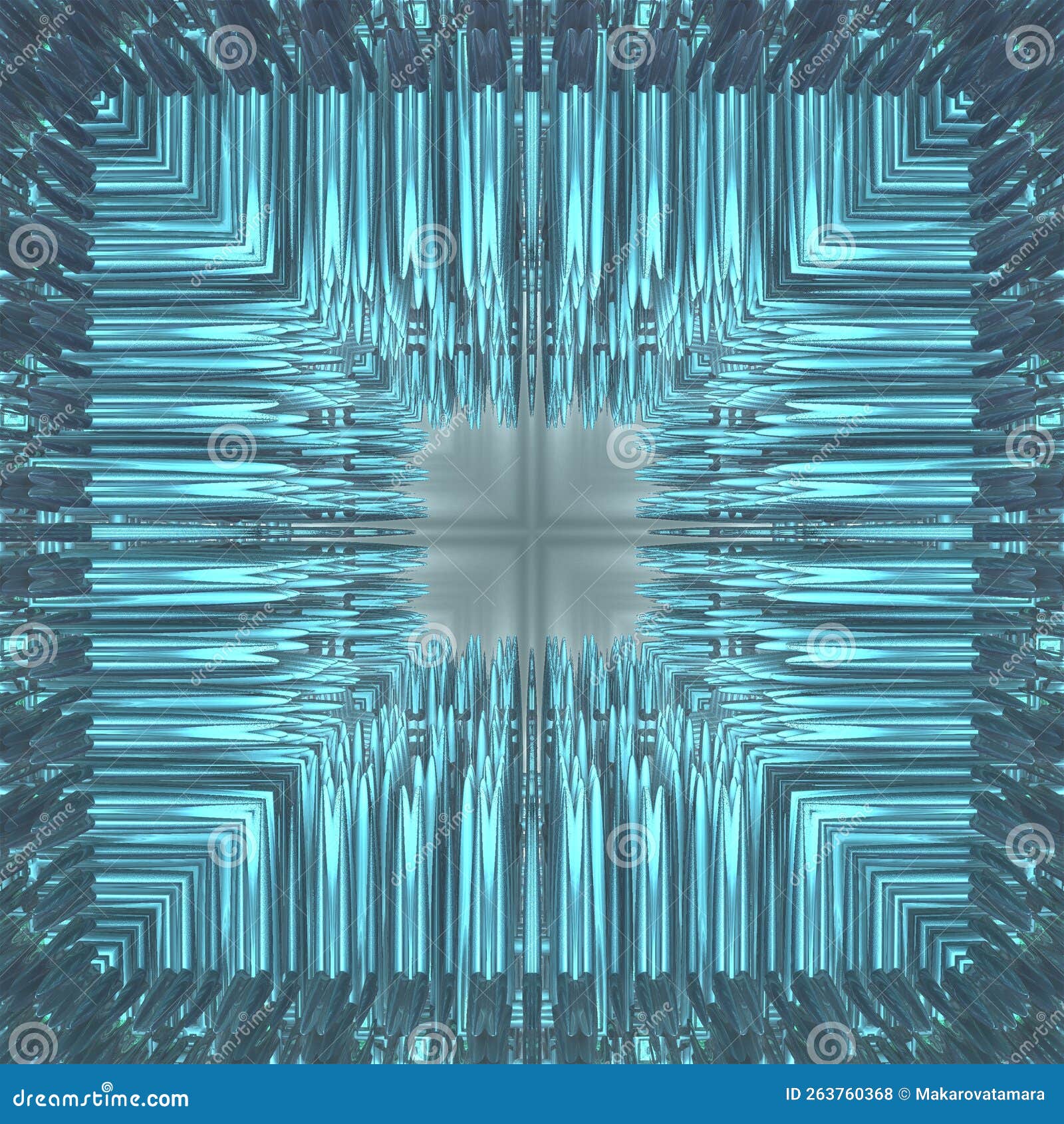 Abstract 3d Sharp Fractals with Reflection. Ice Blue Colors Stock ...